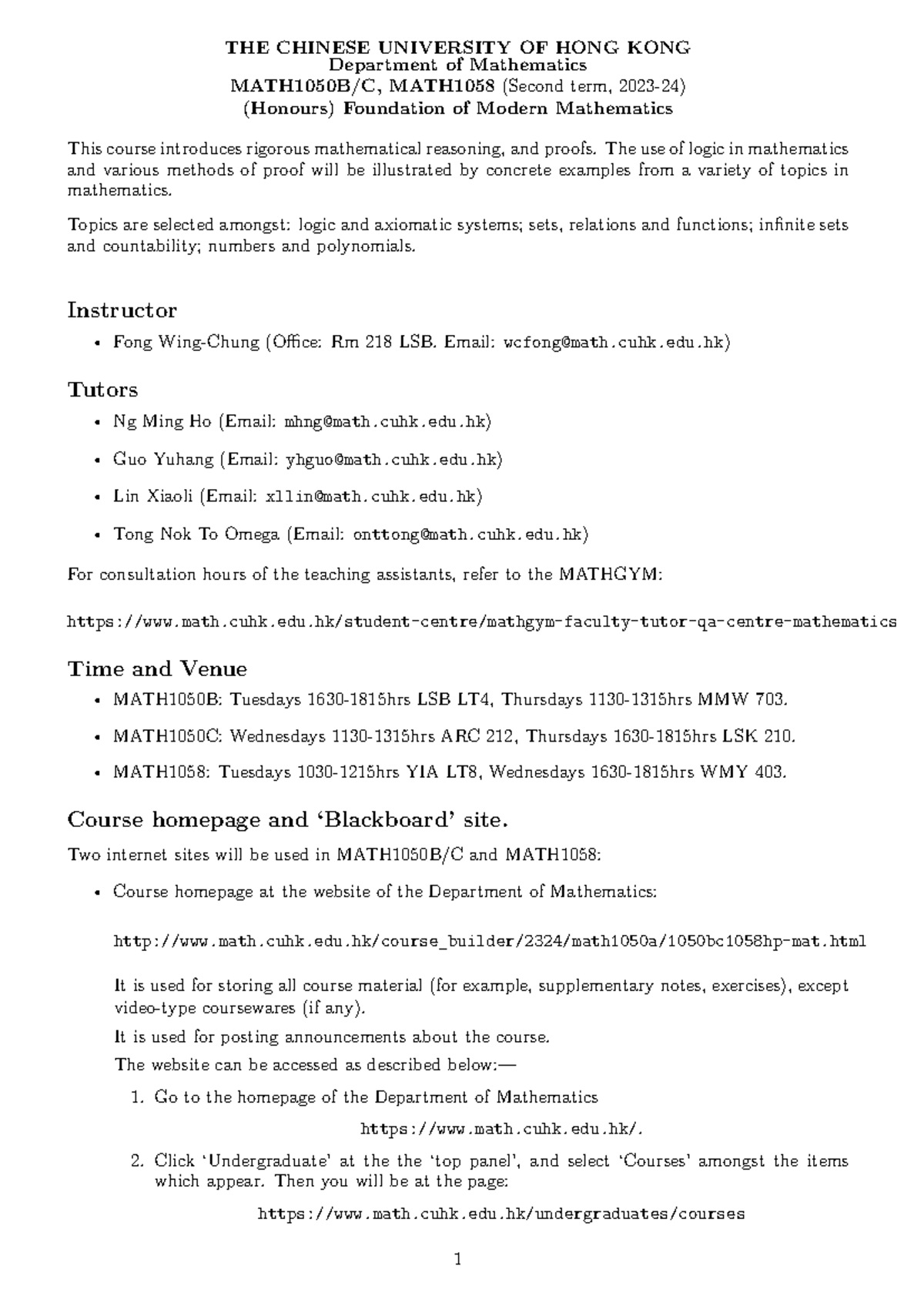 Genreal information sheet - THE CHINESE UNIVERSITY OF HONG KONG ...