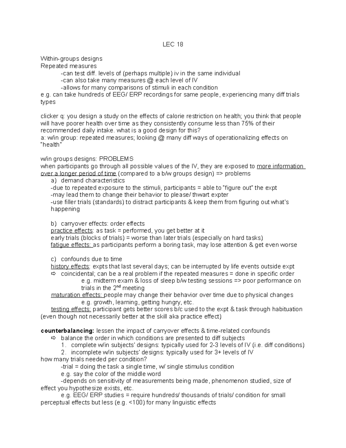 LEC 18 - Lecture notes 18 - LEC 18 Within-groups designs Repeated ...