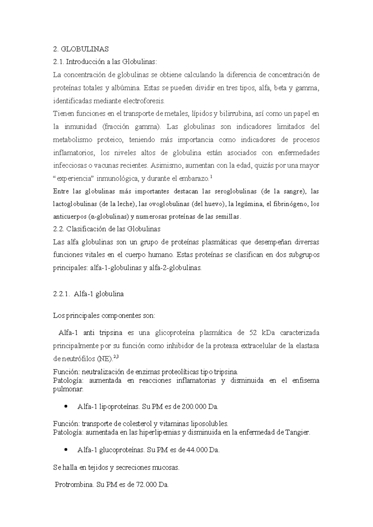 Globulinas - 2. GLOBULINAS Introducción a las Globulinas: La ...