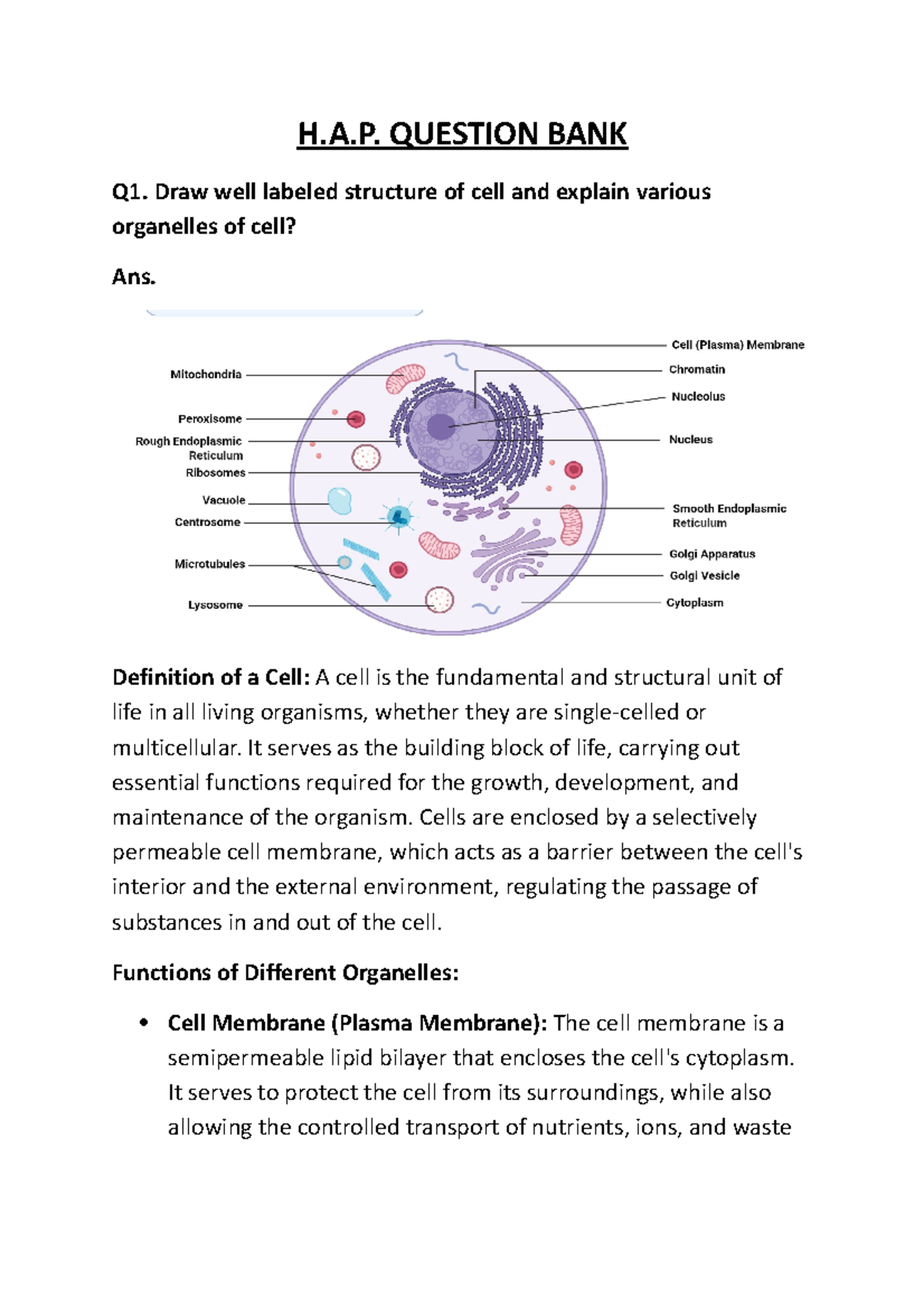 HAP - hap note - H.A. QUESTION BANK Q1. Draw well labeled structure of ...