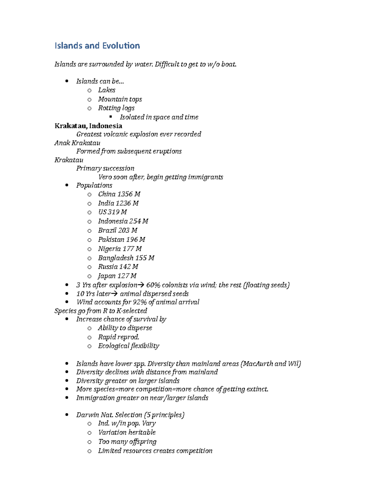 Islands and Evolution - These notes were for the summer course ...