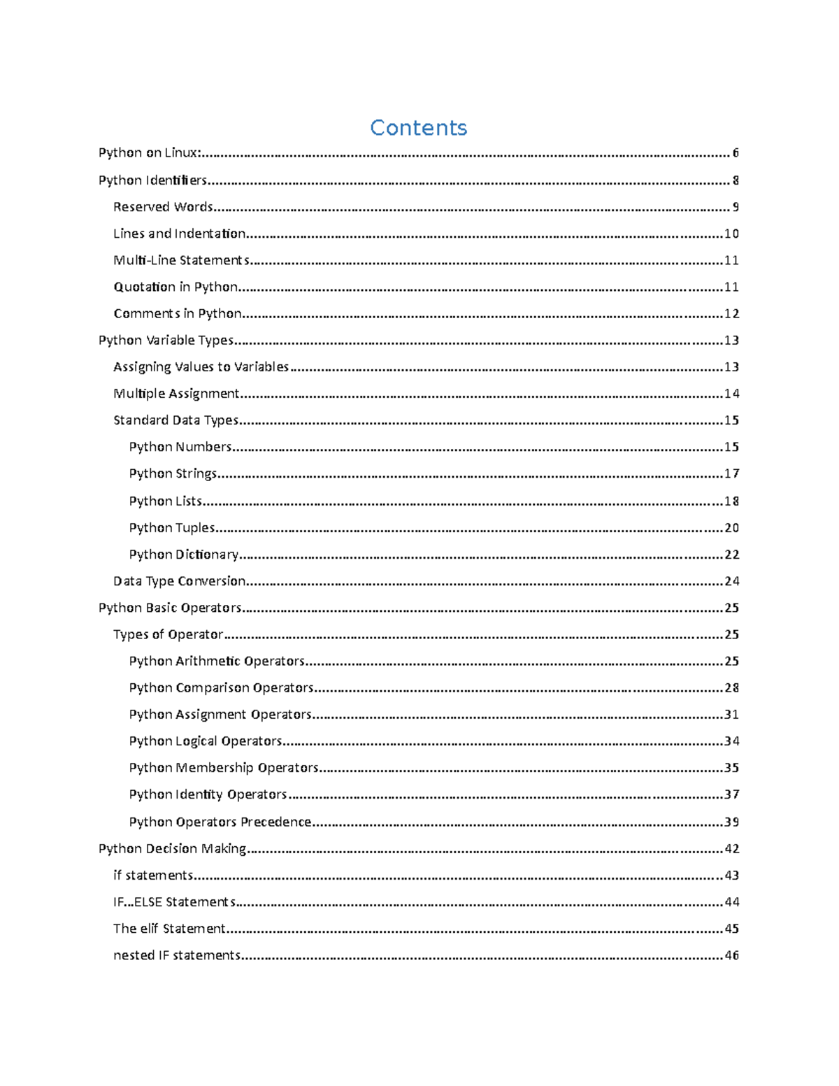 Python Tutorial - Contents Python on - Studocu