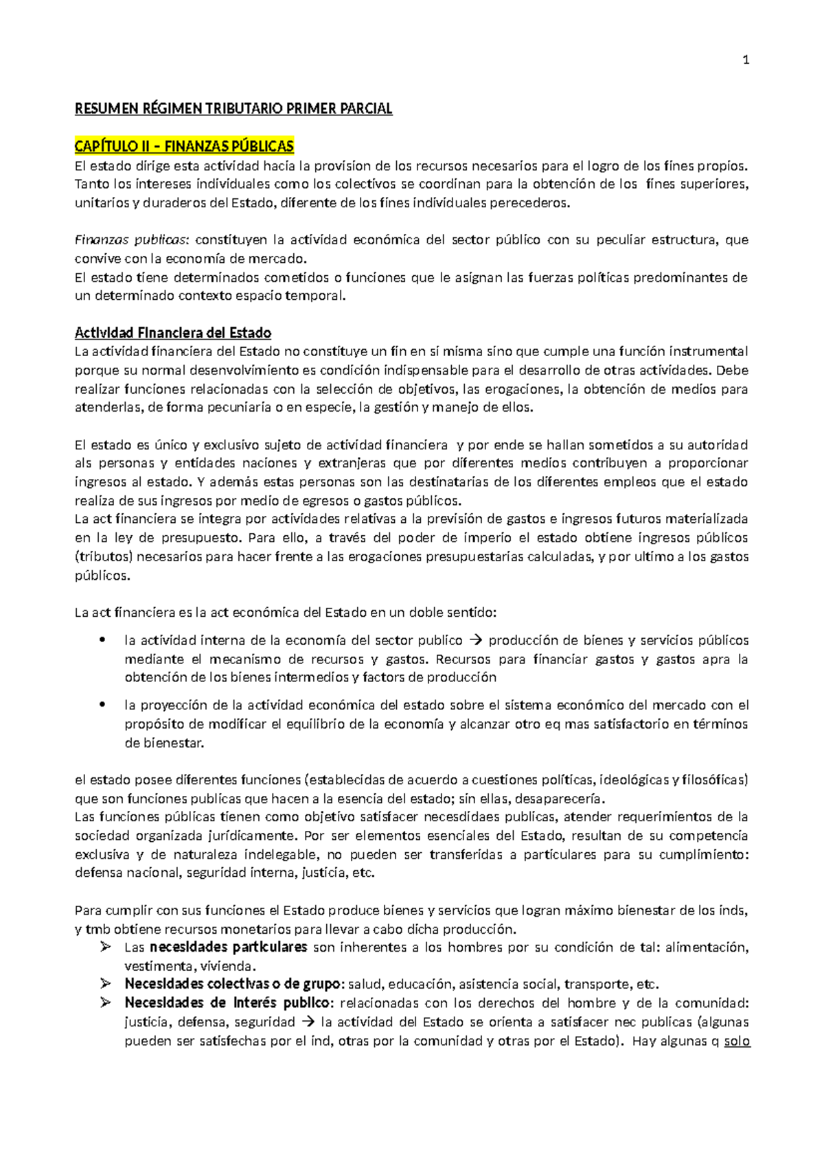 Resumen Régimen Tributario Primer Parcial - RESUMEN RÉGIMEN TRIBUTARIO PRIMER PARCIAL CAPÍTULO ...