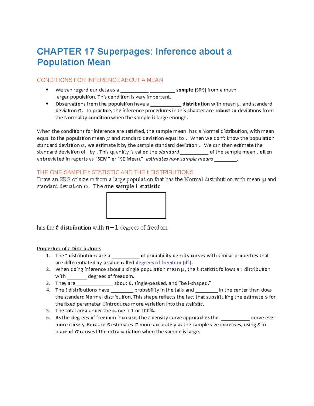 Chapter 11 Superpages T Interval T Test - CHAPTER 17 Superpages ...