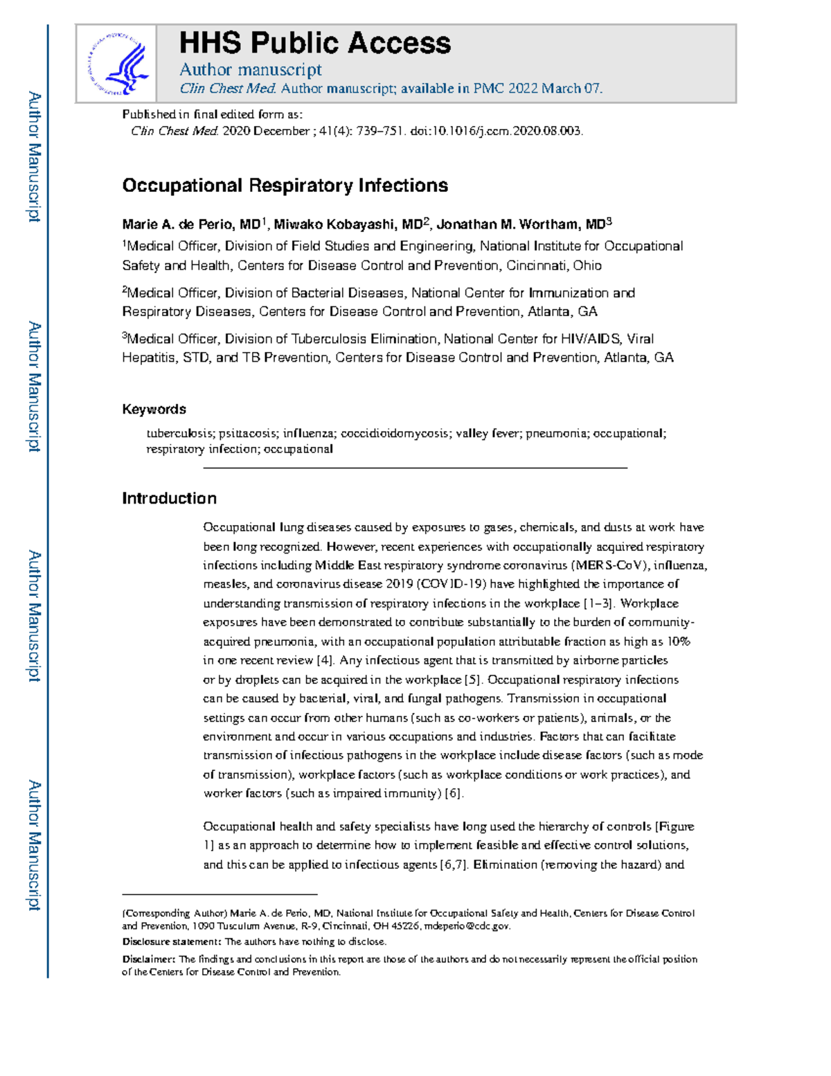 Cdc 115239 DS1 - gdeffsefs - Occupational Respiratory Infections Marie ...