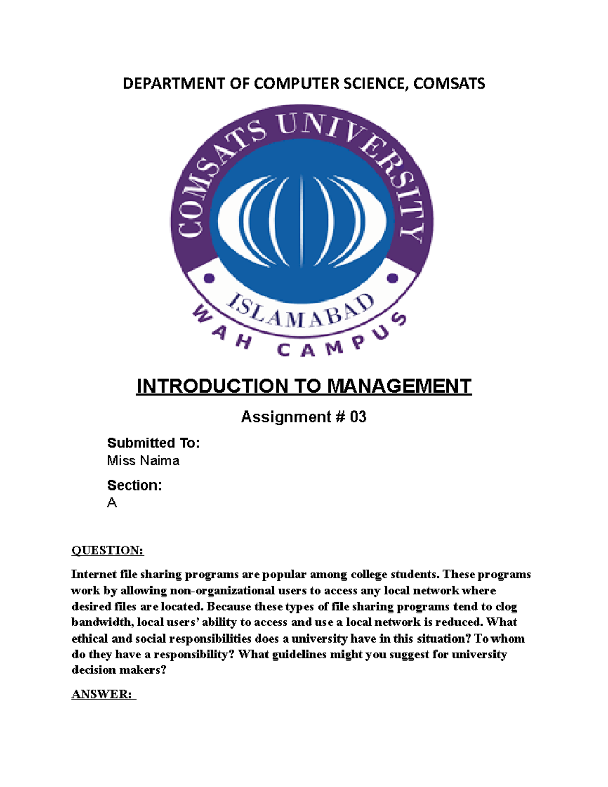 INTRODUCTION TO MANAGEMENT BOOK CHAPTER REVIEW QUESTION ASSIGNMENT ...