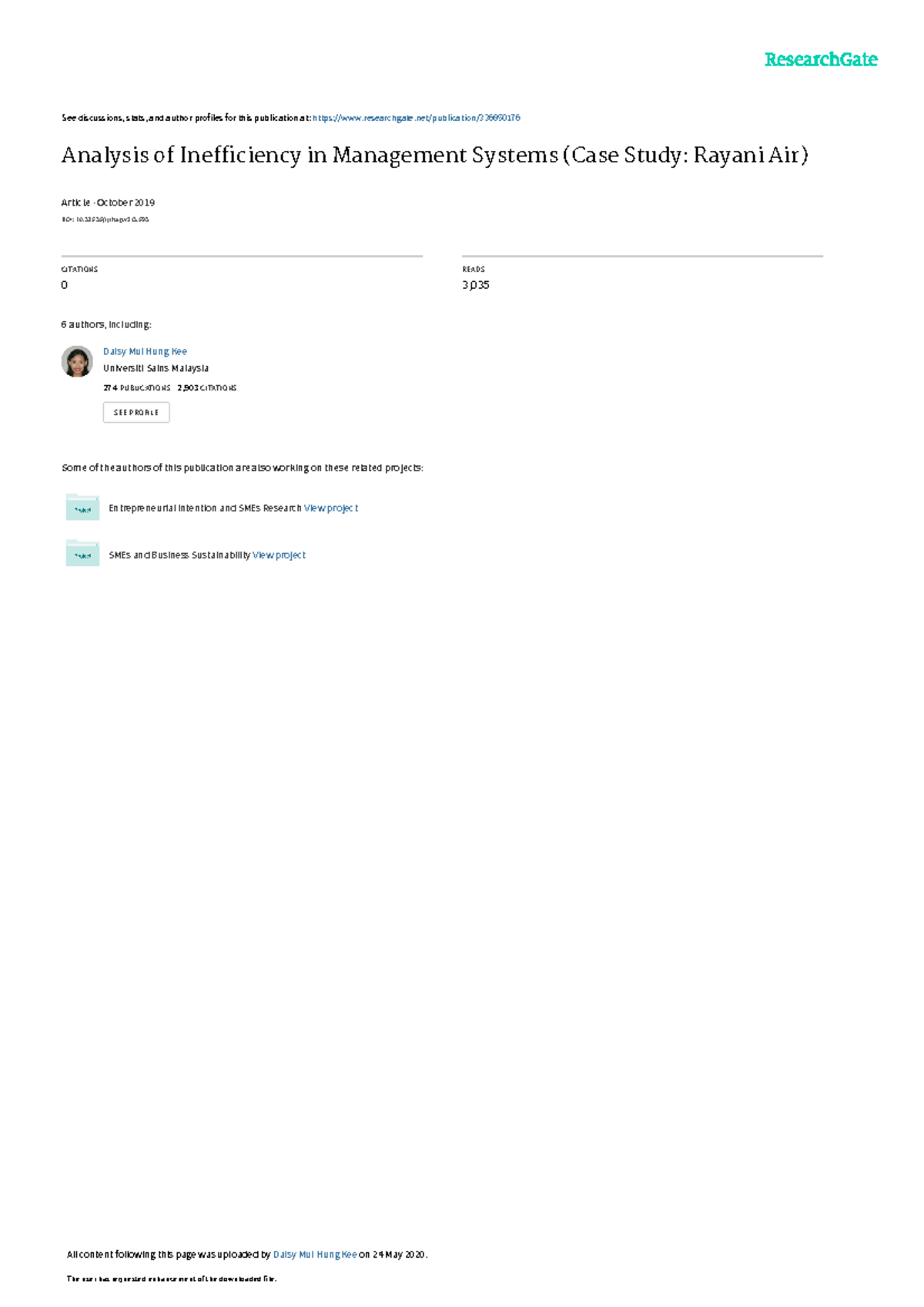 Analysis of Inefficiency in Management Systems Cas - The user has ...