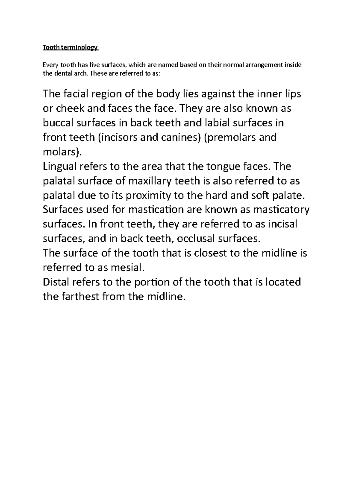 Tooth terminology - anatomy notes - Tooth terminology Every tooth has ...