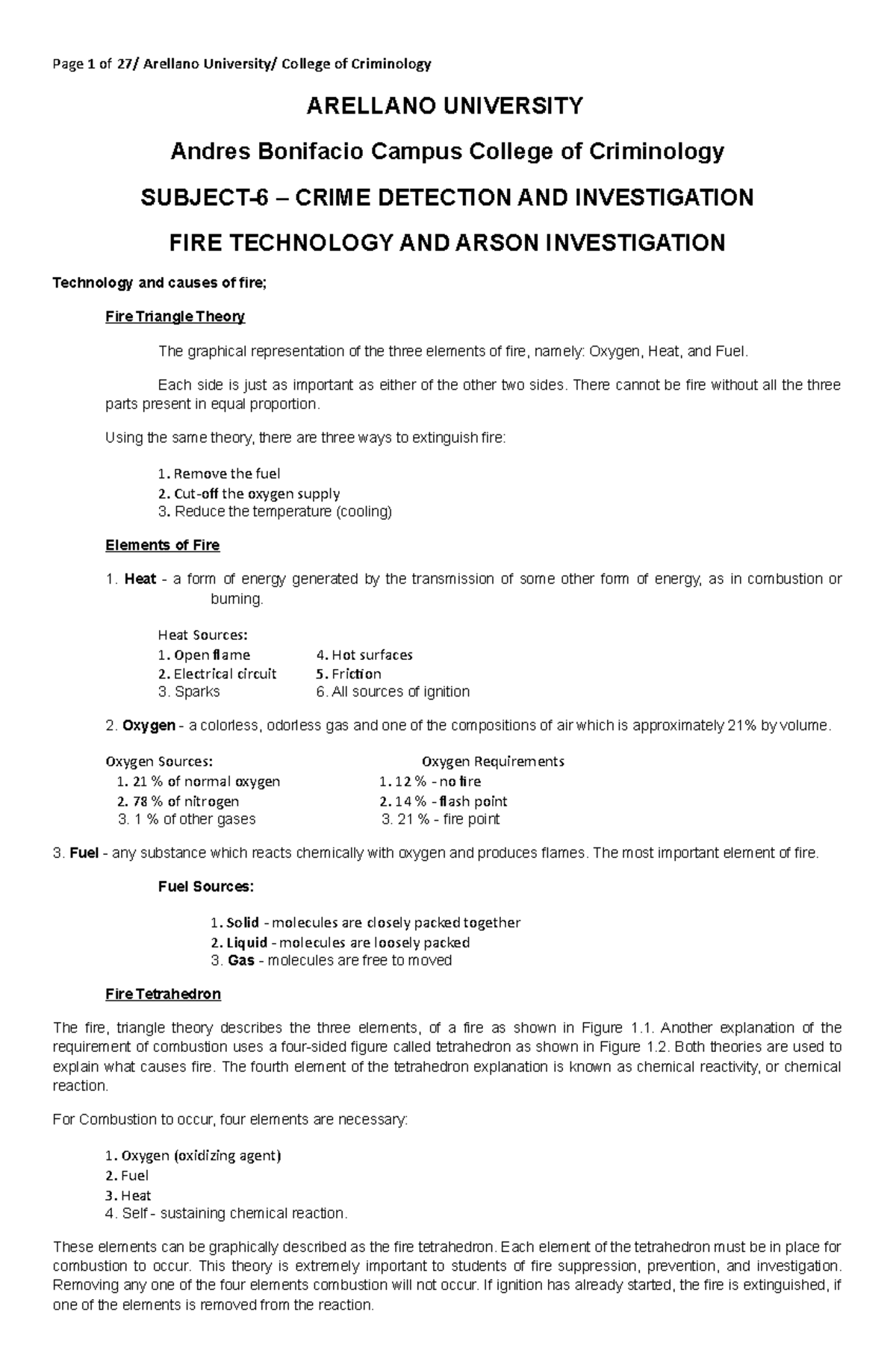 FIRE Technology AND Arson Investigation - ARELLANO UNIVERSITY Andres ...