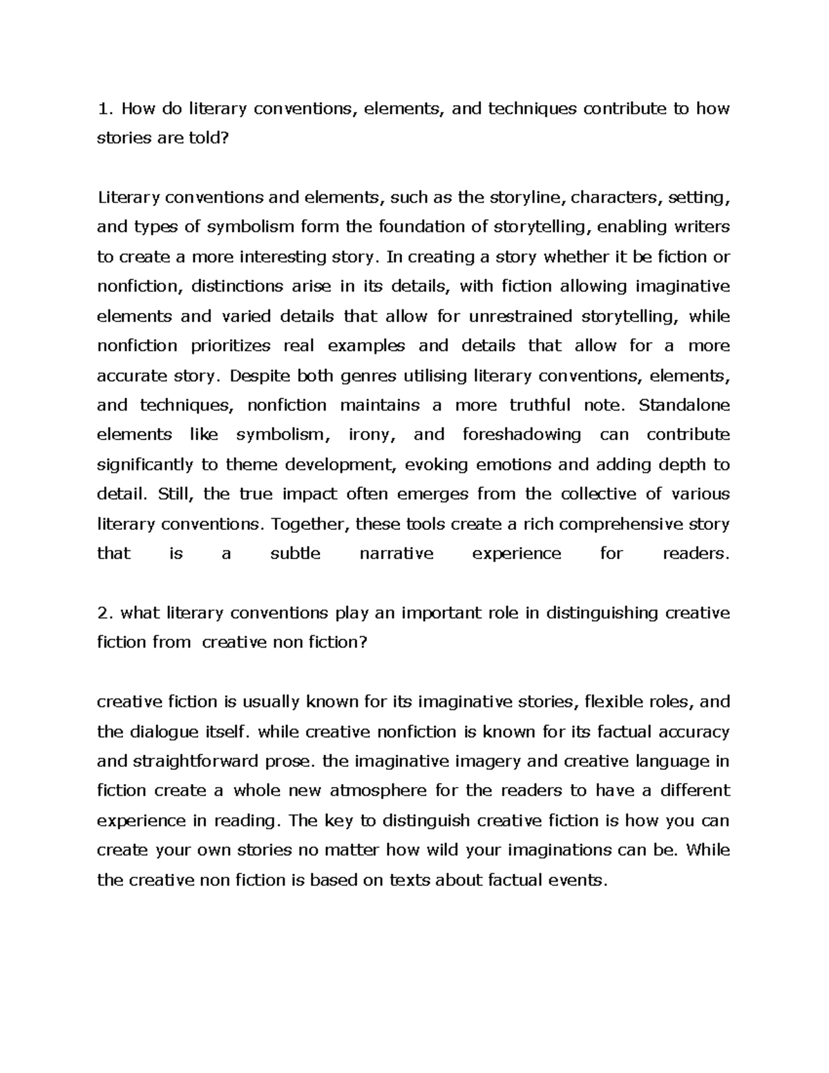 Creative non fiction - How do literary conventions, elements, and ...