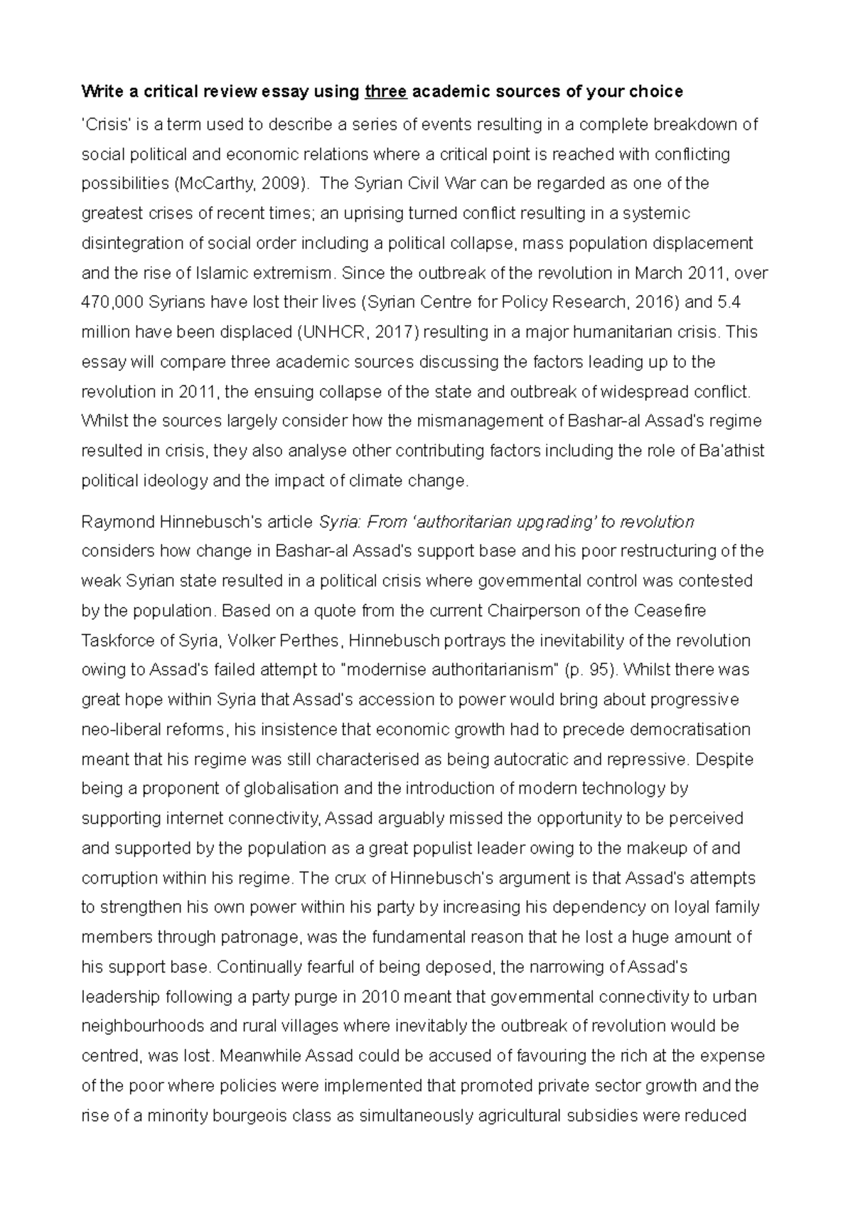 Crisis Formative - Write a critical review essay using three academic ...