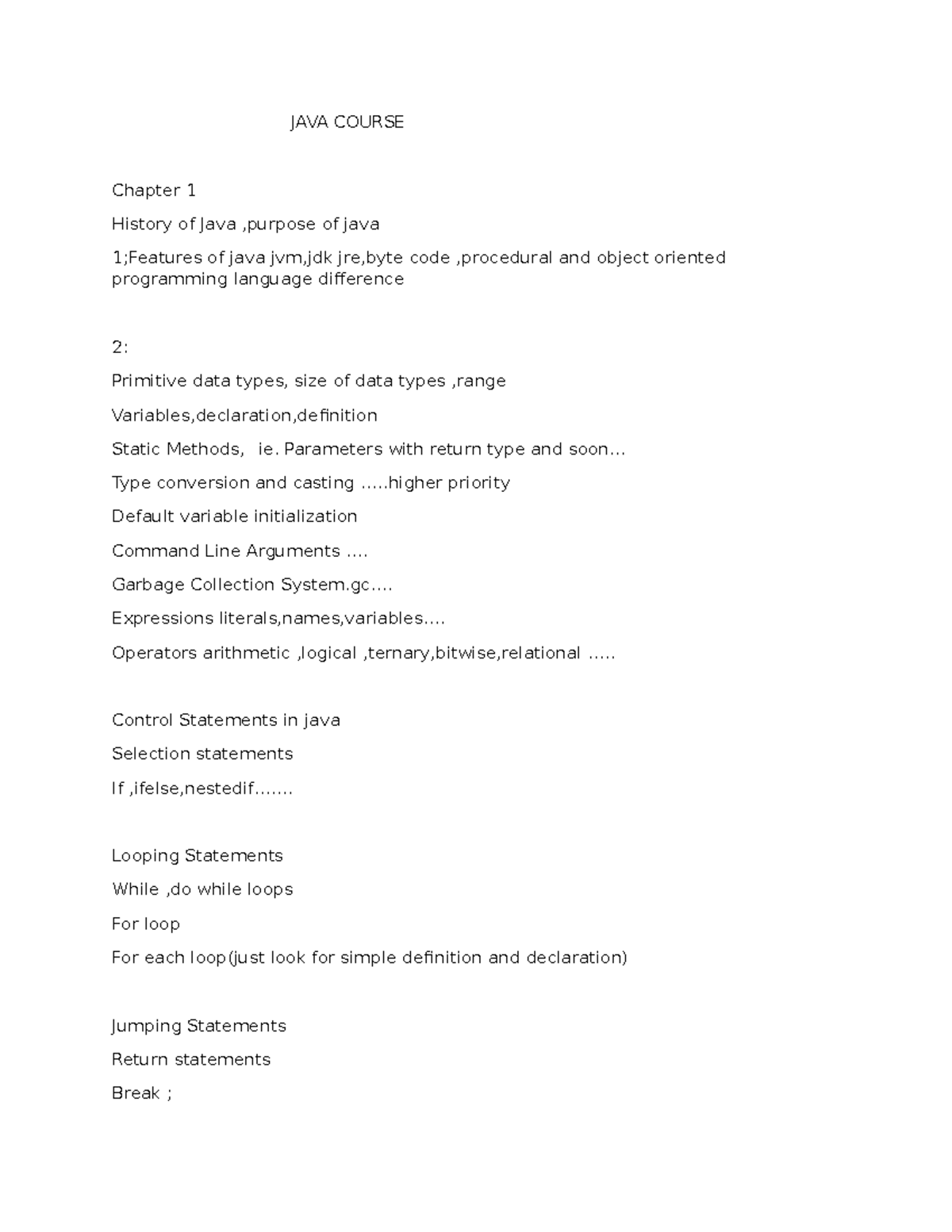 Java Course Java Course Chapter 1 History Of Java Purpose Of Java 1features Of Java Jvmjdk 