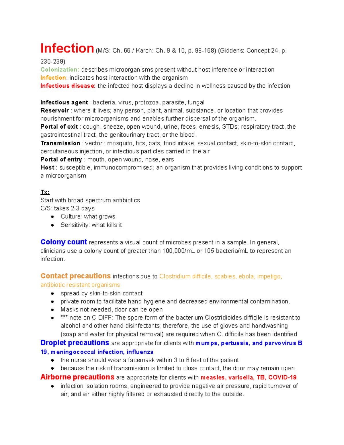 N242 Infectious Diseases - Infection (M/S: Ch. 66 / Karch: Ch. 9 & 10 ...