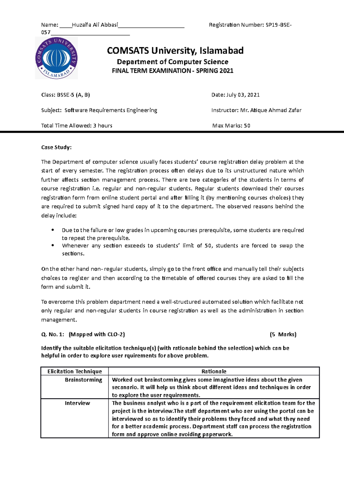Terminal Exam SP 2021 2 - 057_________________________ COMSATS ...