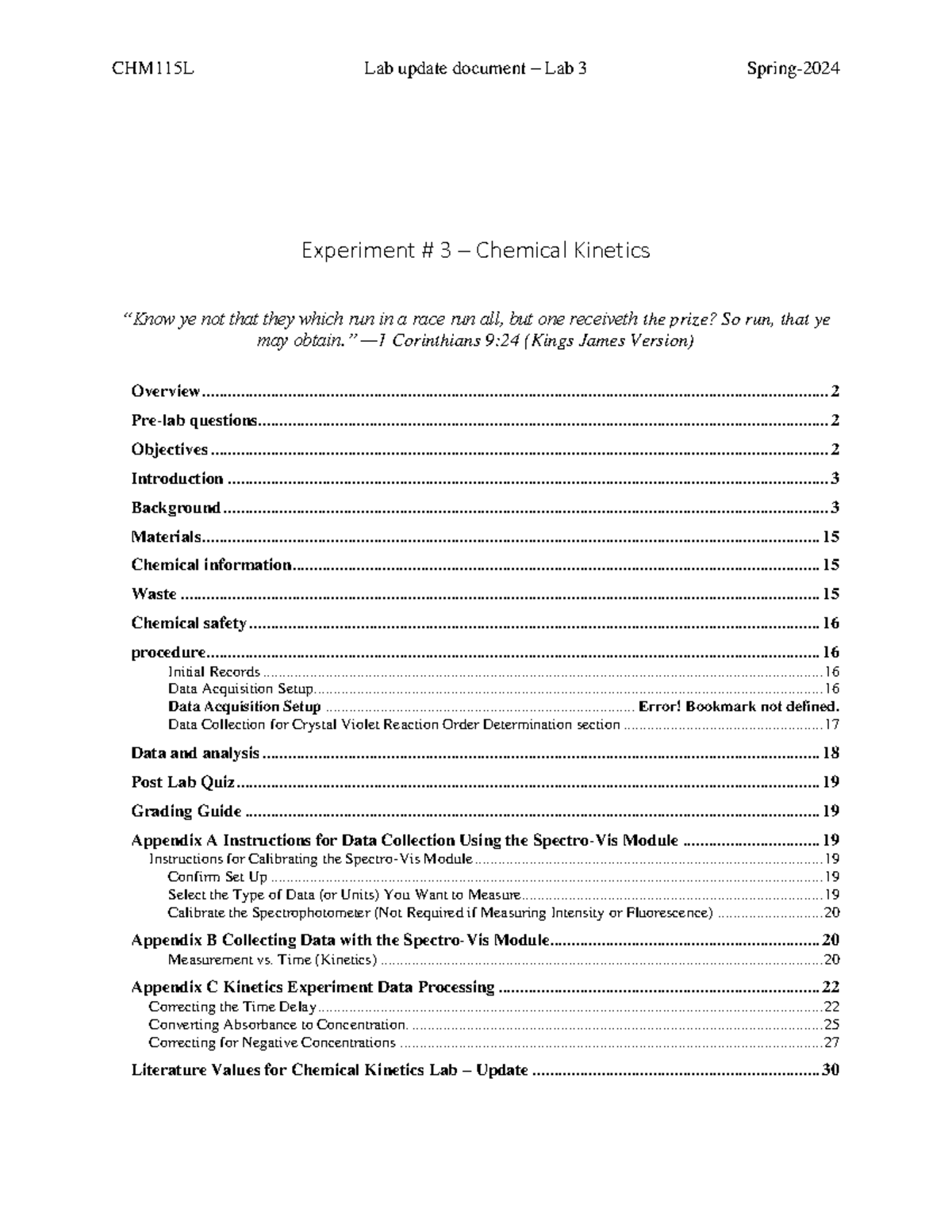 CHM115L Sp24 Update Chemical Kinetics - Experiment # 3 – Chemical ...