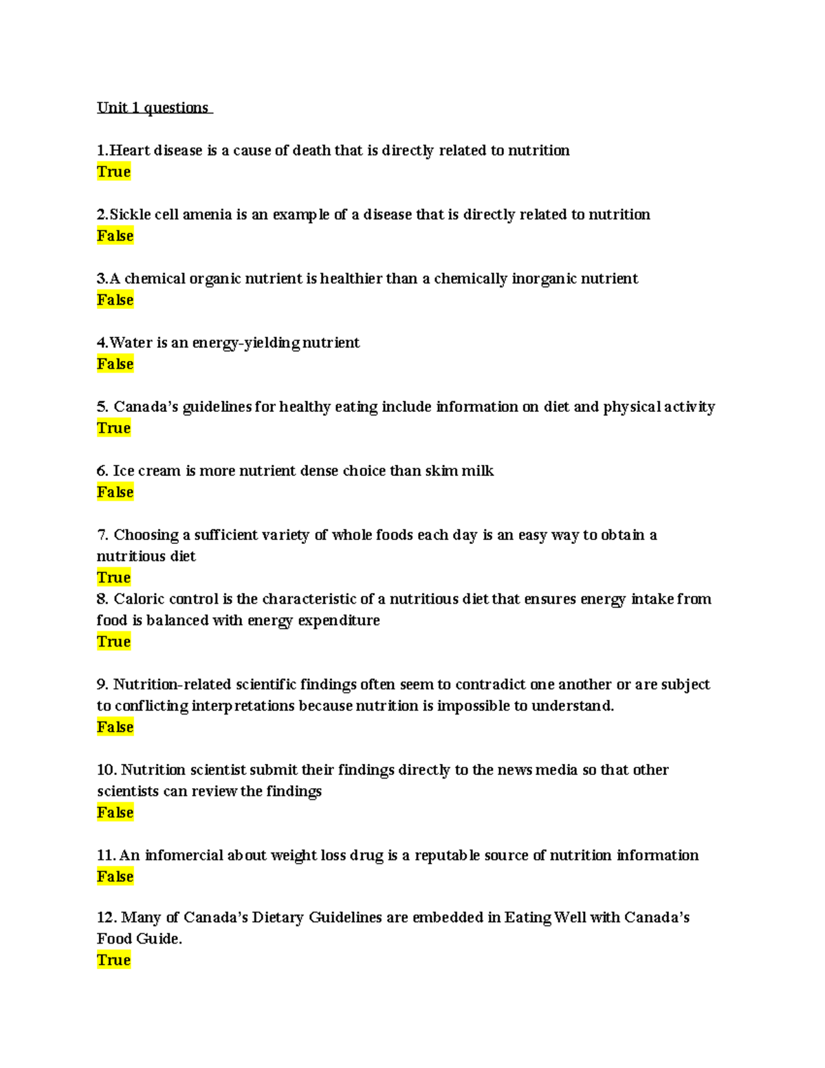 HNSC 1210 MCQ - Final Exam Reviewer - Unit 1 questions 1 disease is a ...