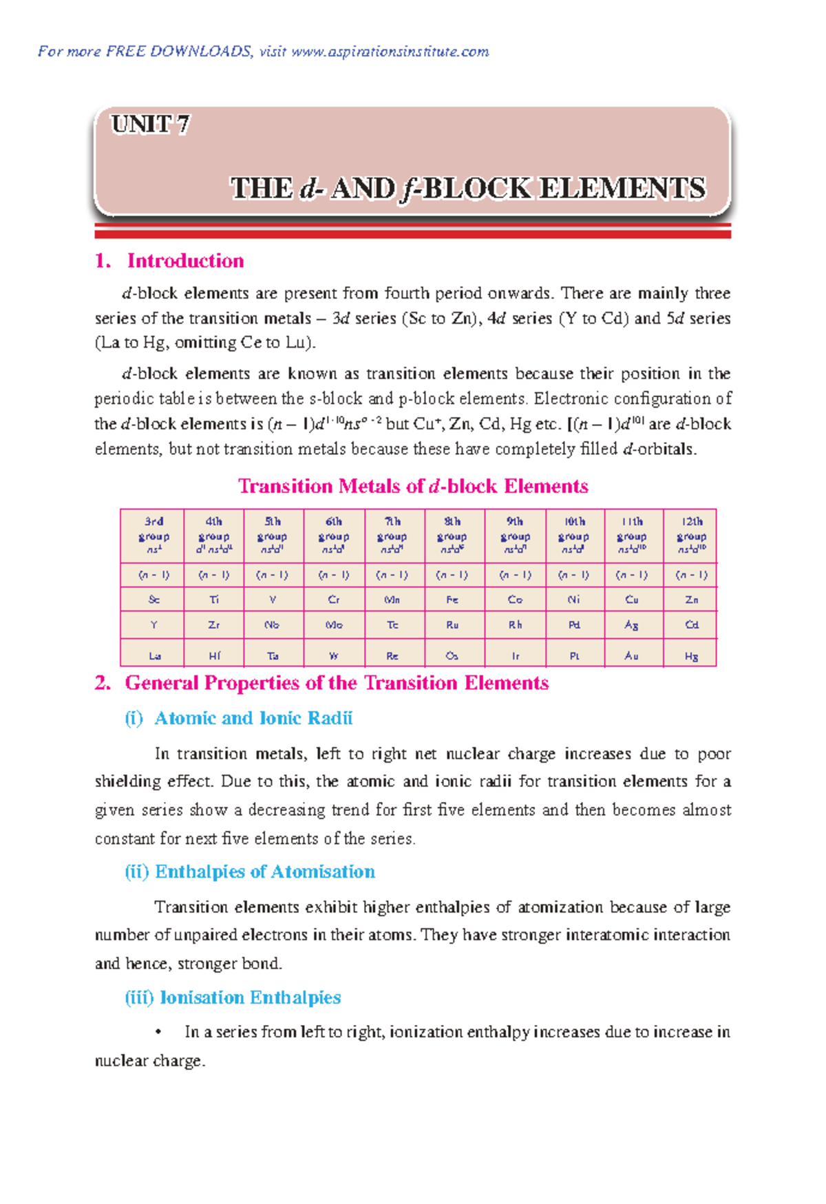 CBSE-Class-12-Chem-Notes-Question-Bank-The-d-and-f-Block-Elements-PDF ...