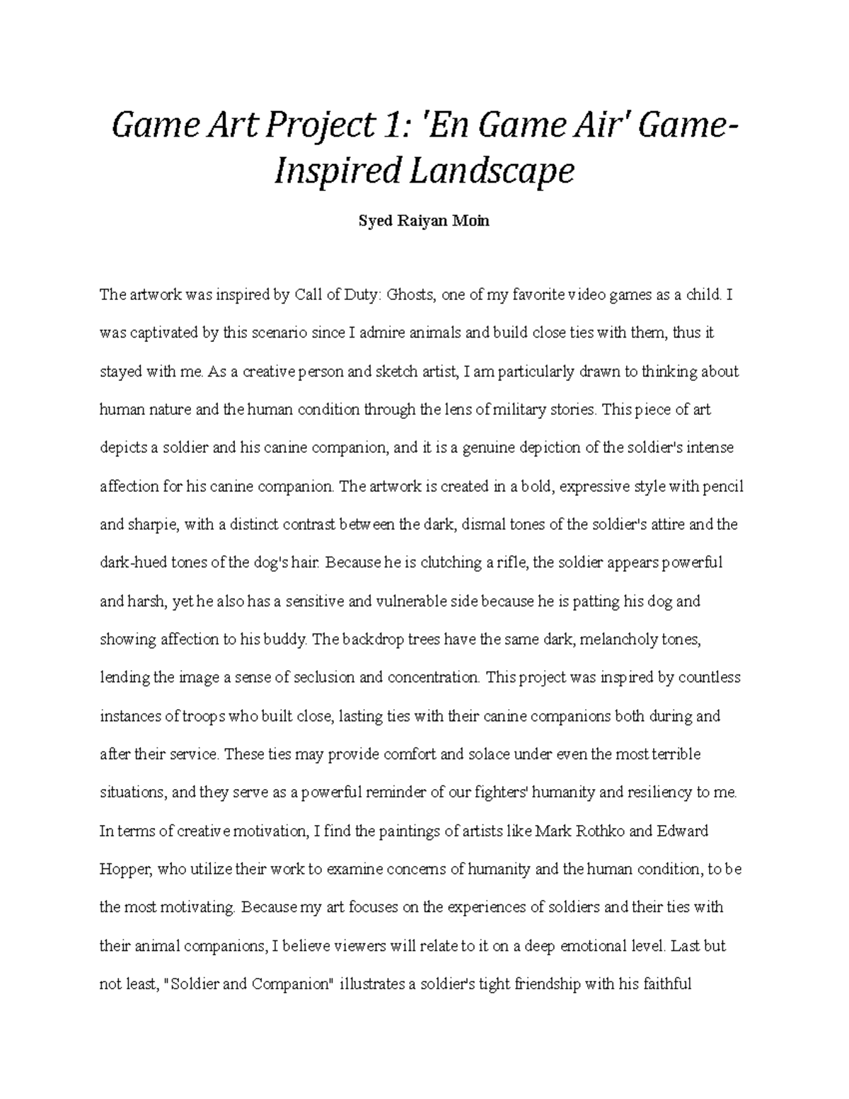 Games as art 1 - discussion post 1 explained - Game Art Project 1: 'En ...