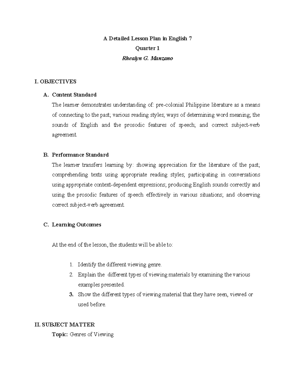 Edeng 118 Final -P3 - None - A Detailed Lesson Plan in English 7 ...