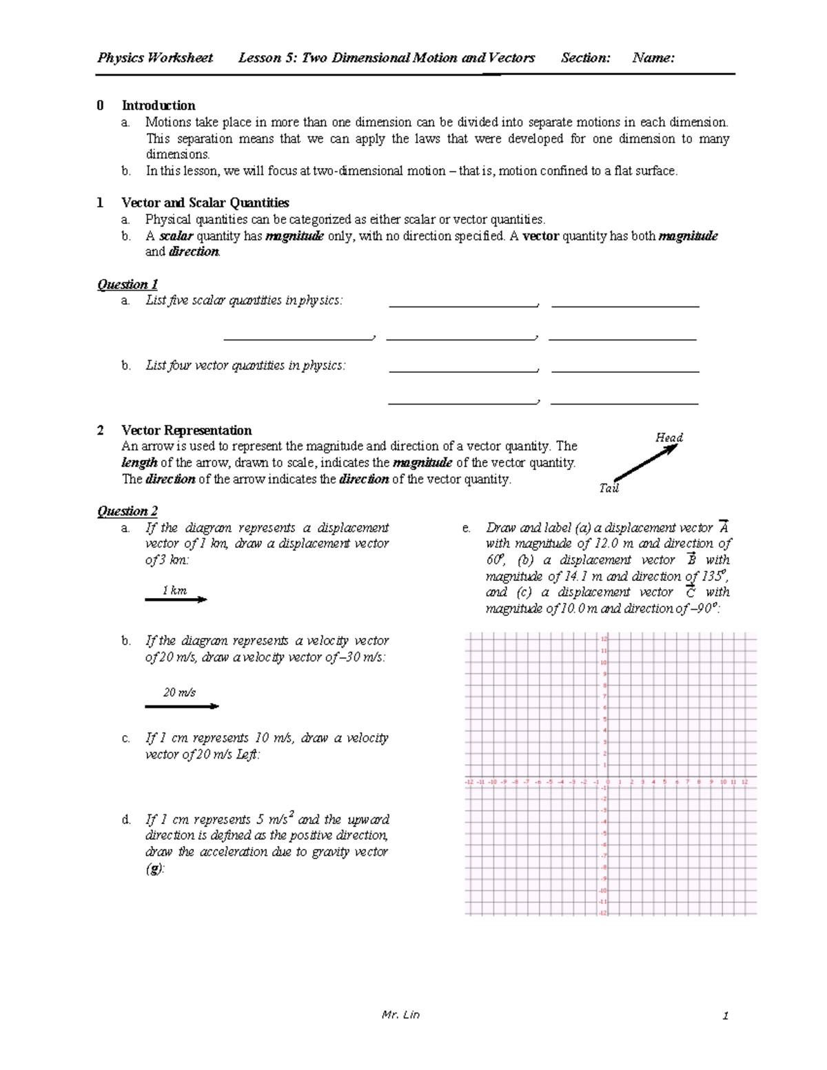 Two Dimensional Motion and Vectors - Motions take place in more than ...