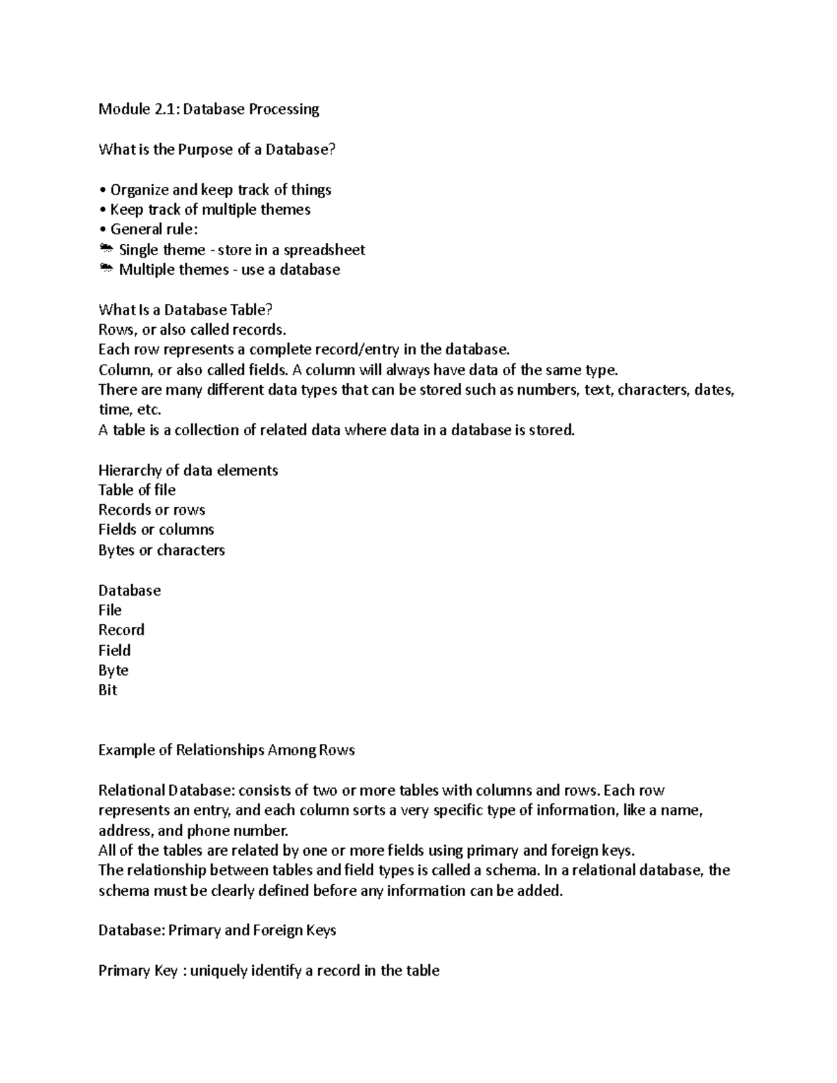 Info system Module 2 - ISM4011 - Module 2: Database Processing What is ...