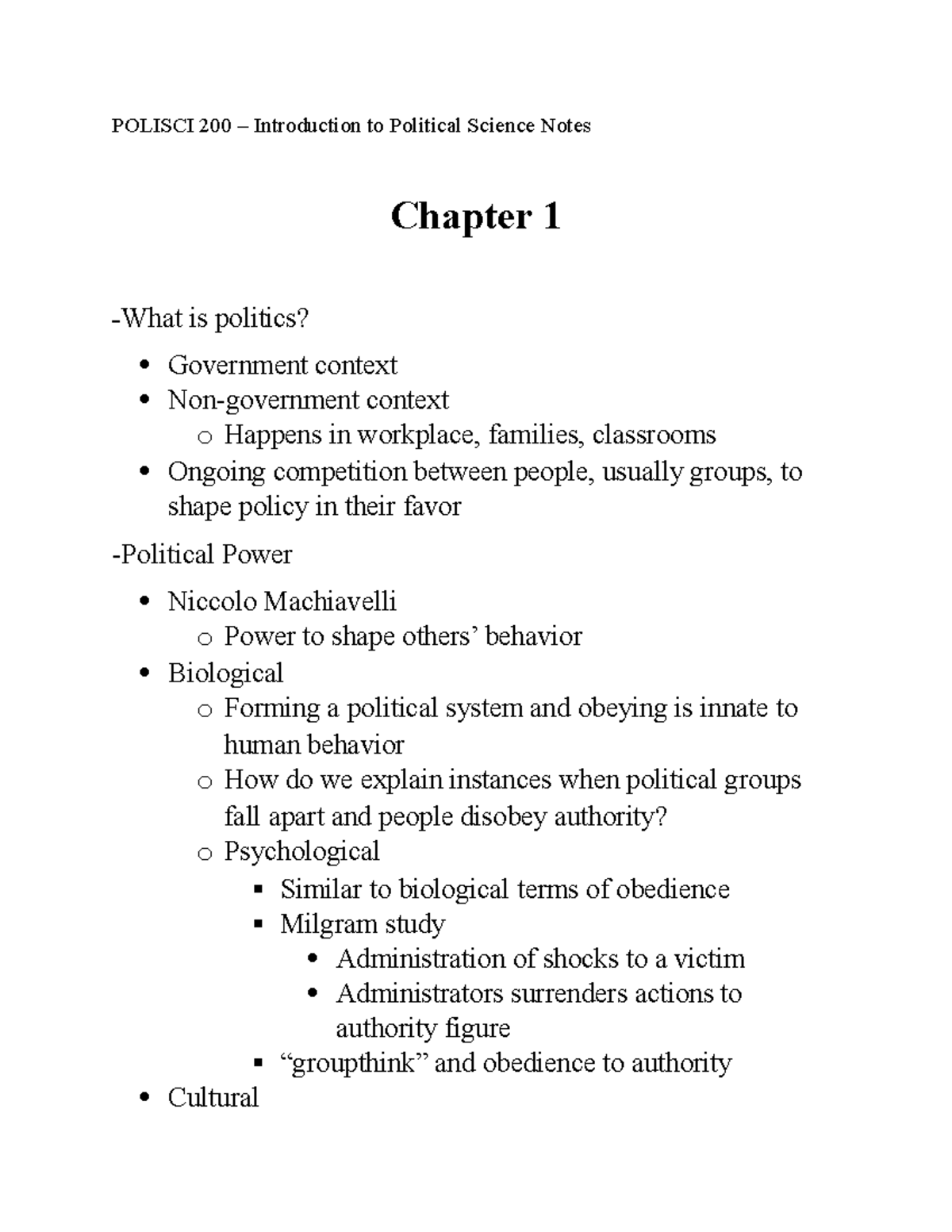 Chapter 1 - Polisci 200 - POLISCI 200 – Introduction to Political ...