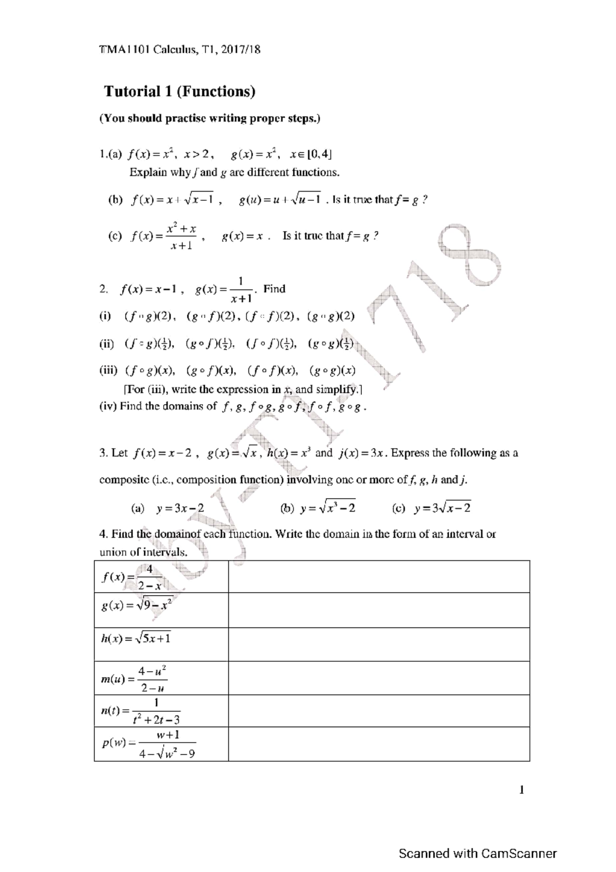 TMA1101 Tutorial 01 - Functions - Computer Programming - Studocu