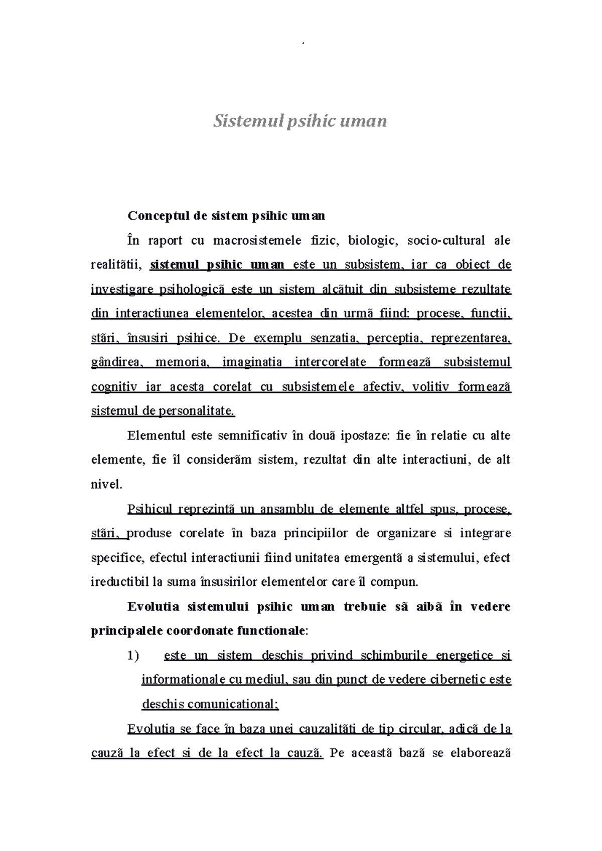 Curs1bft2013 - Sistemul psihic uman Conceptul de sistem psihic uman În ...