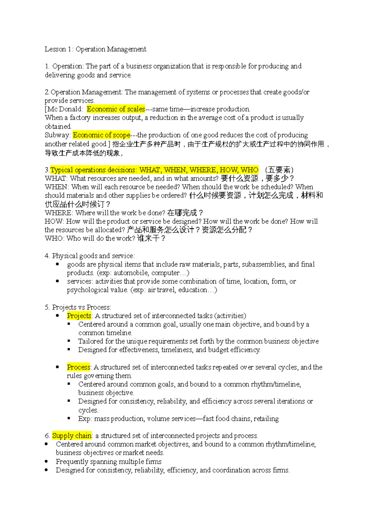 Notes-OM - notes covering midterm - Lesson 1: Operation Management ...