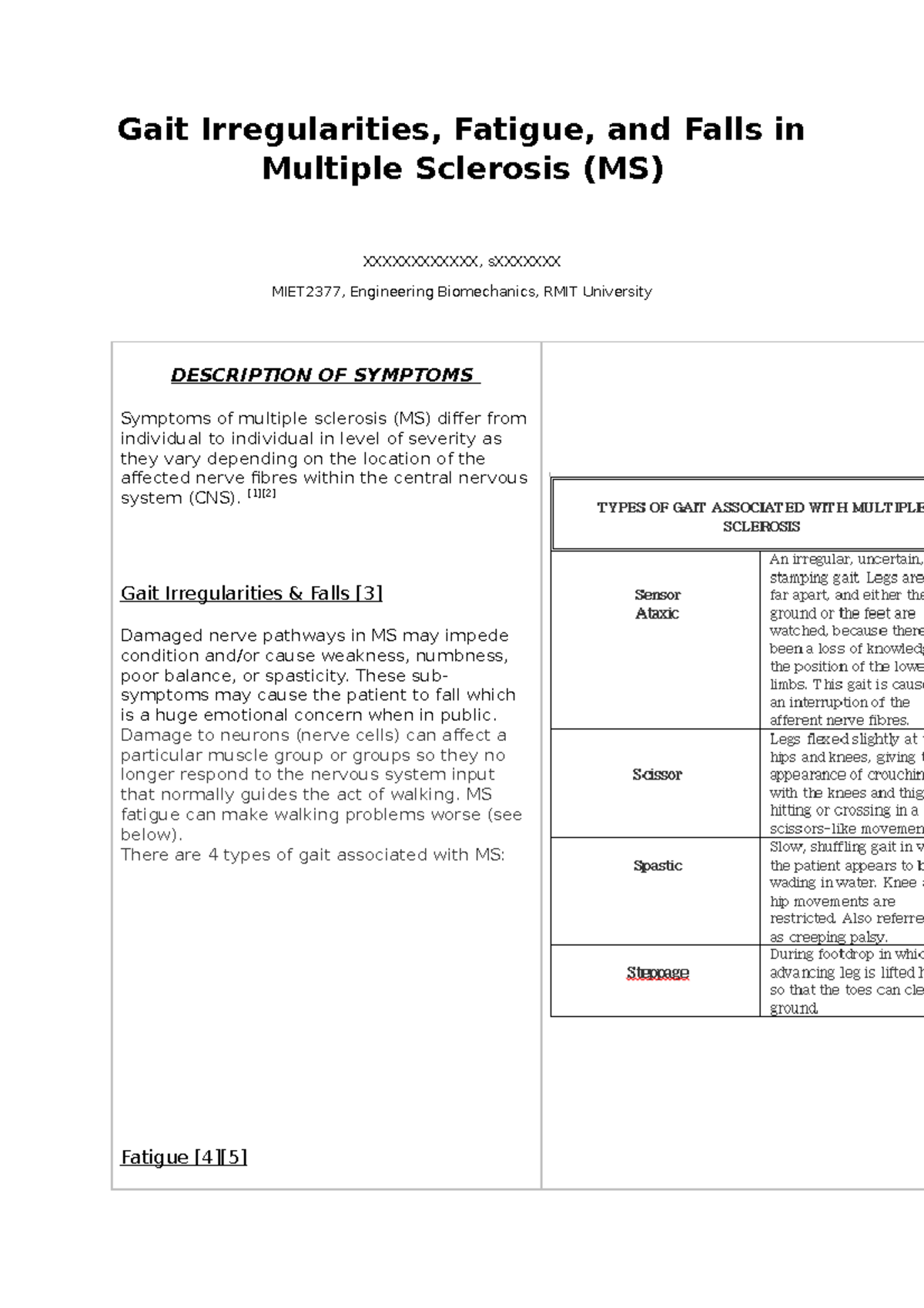 Biomechanics assignment #3 - gait irregularities, falls and fatigue in ...