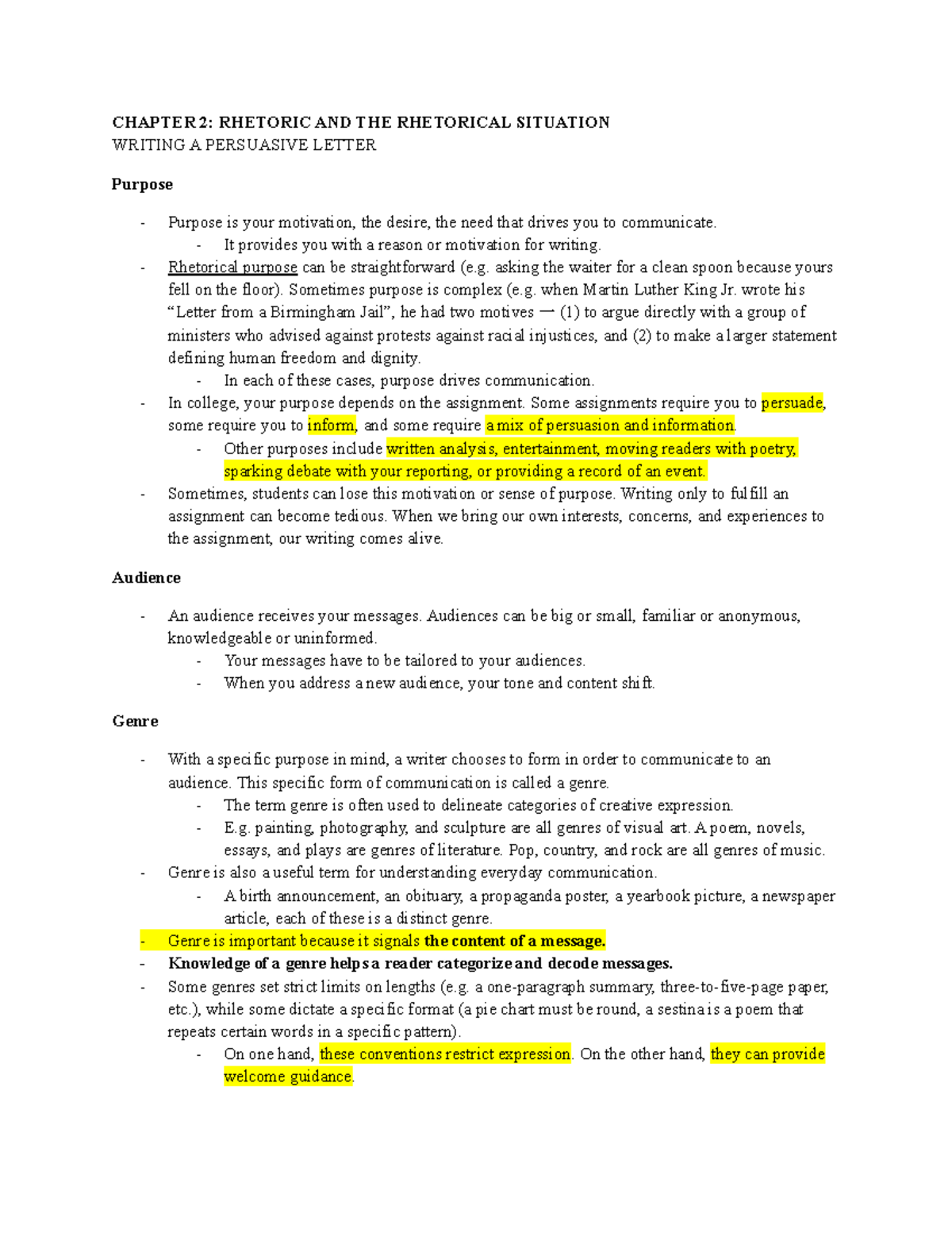 Chapter 2 notes - CHAPTER 2: RHETORIC AND THE RHETORICAL SITUATION ...