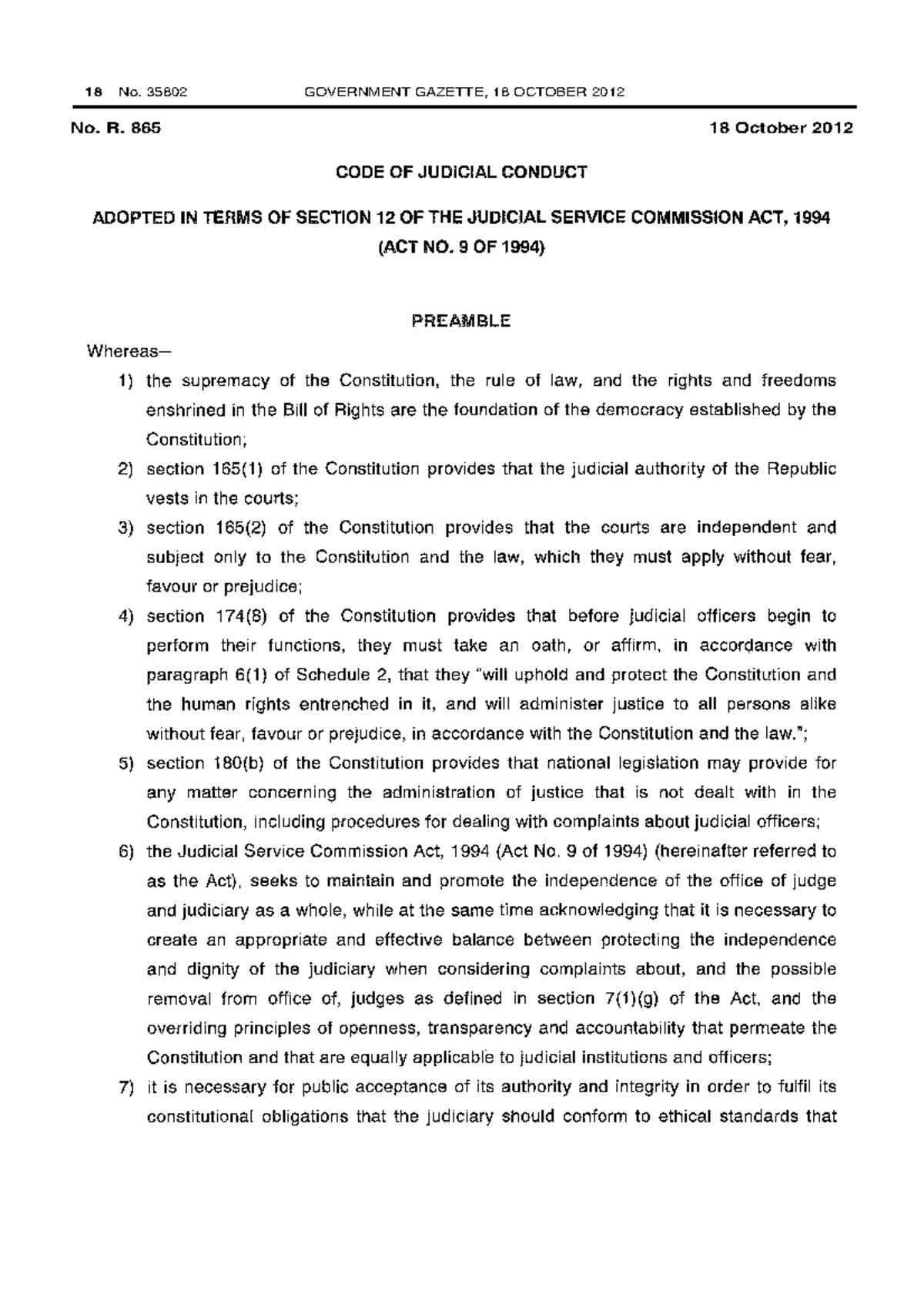 Code of Judicial Conduct - CODE OF JUDICIAL CONDUCT ADOPTED IN TERMS OF ...