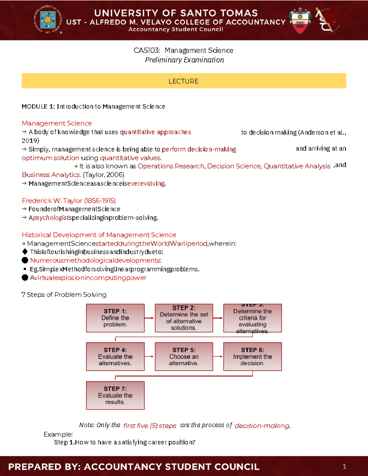 [ASC] Management Science Reviewer - Prelims - CA5103: Management ...