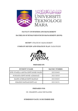 MGT657 Group Assignment - Strategic management - UiTM - Studocu