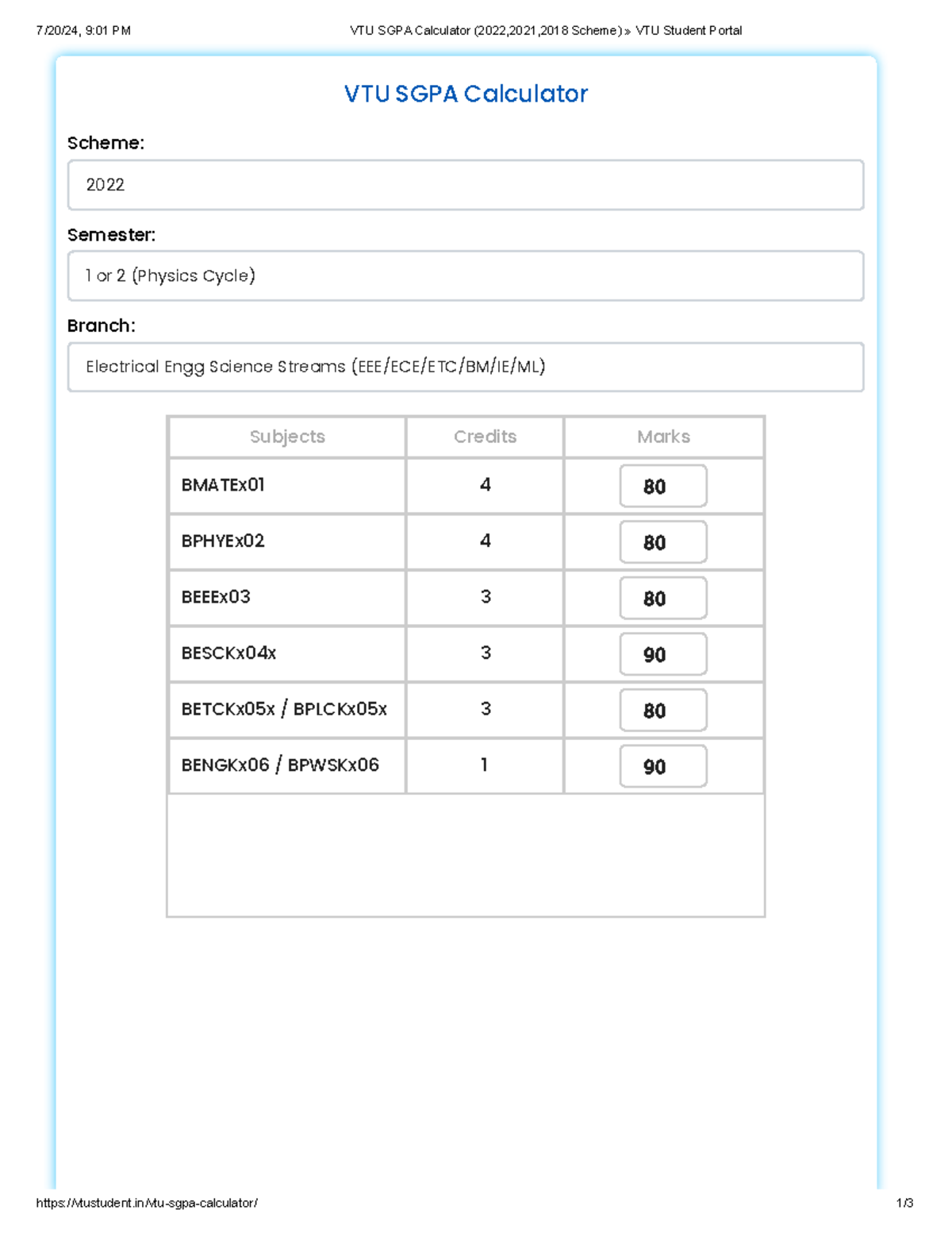 VTU SGPA Calculator (2022,2021,2018 Scheme) » VTU Student Portal - Studocu