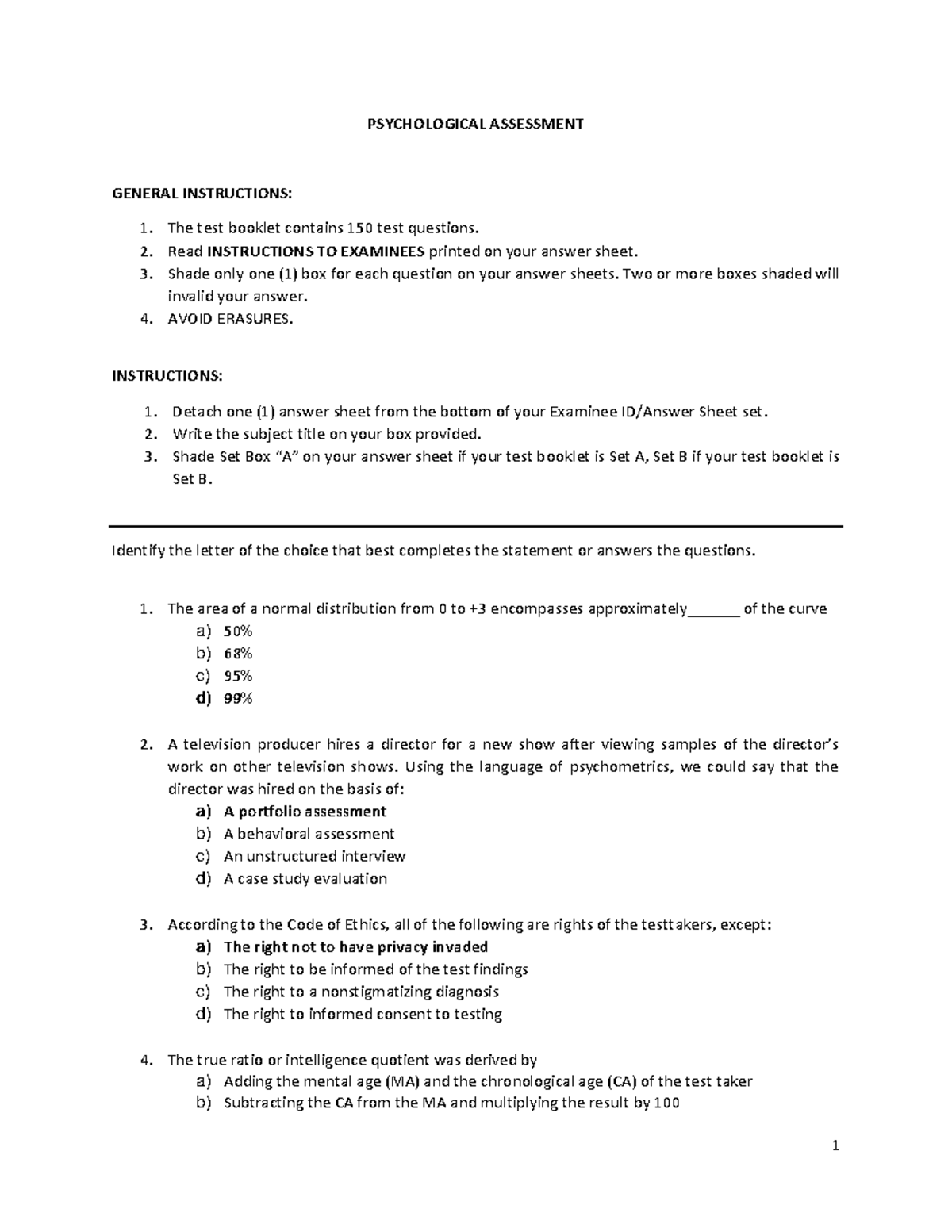 Psych assesss (dns) - PSYCHOLOGICAL ASSESSMENT GENERAL INSTRUCTIONS ...