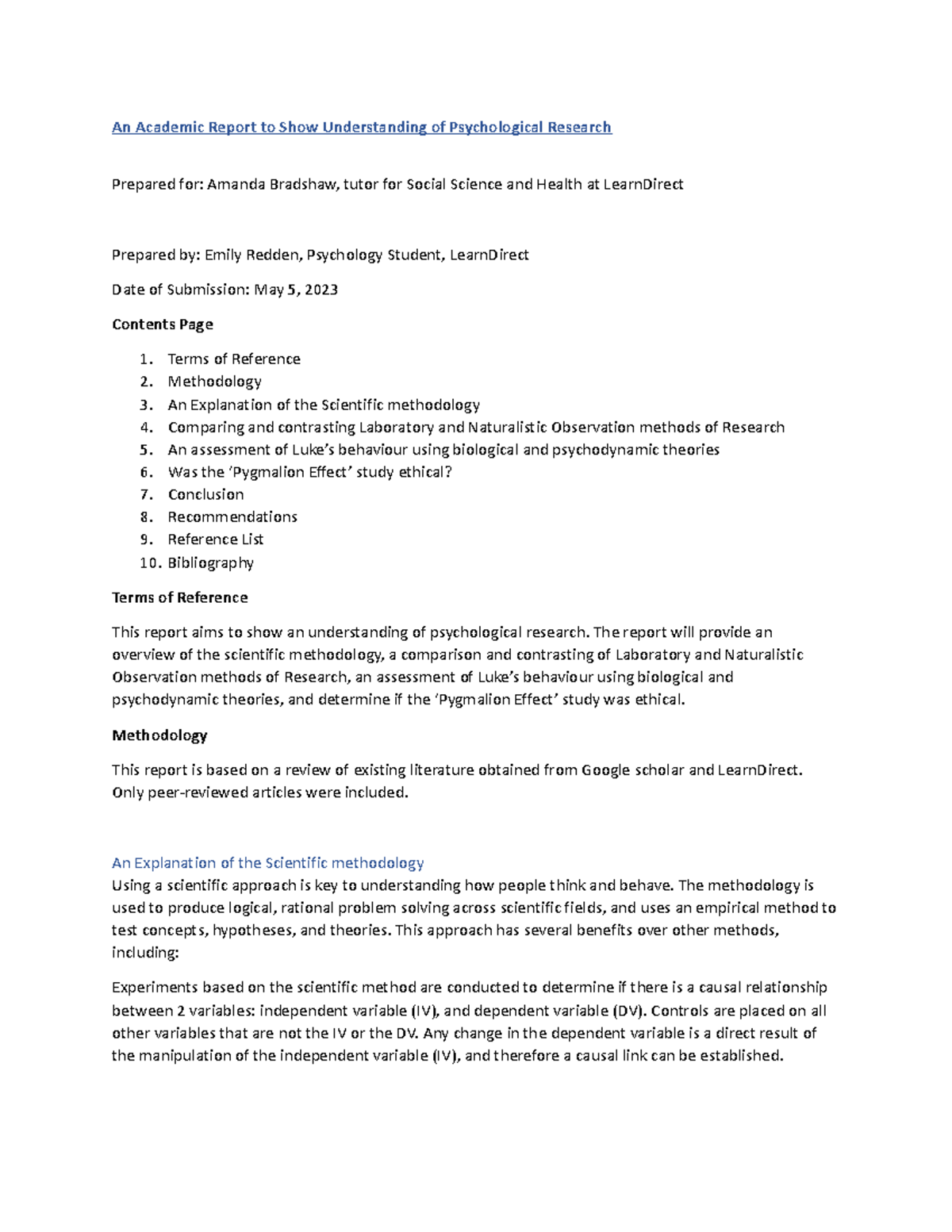 Phsycology Module 5 - An Academic Report to Show Understanding of ...