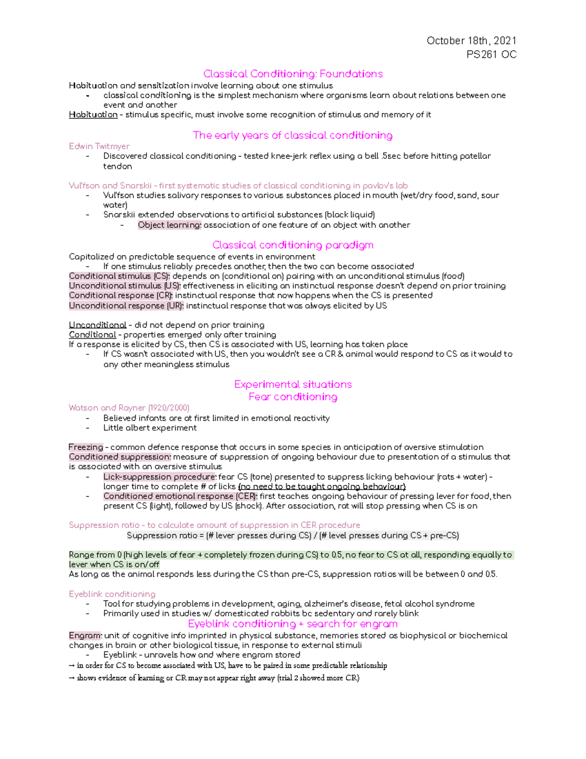 Chapter 3 - Classical Conditioning Foundations - PS261 OC Classical ...
