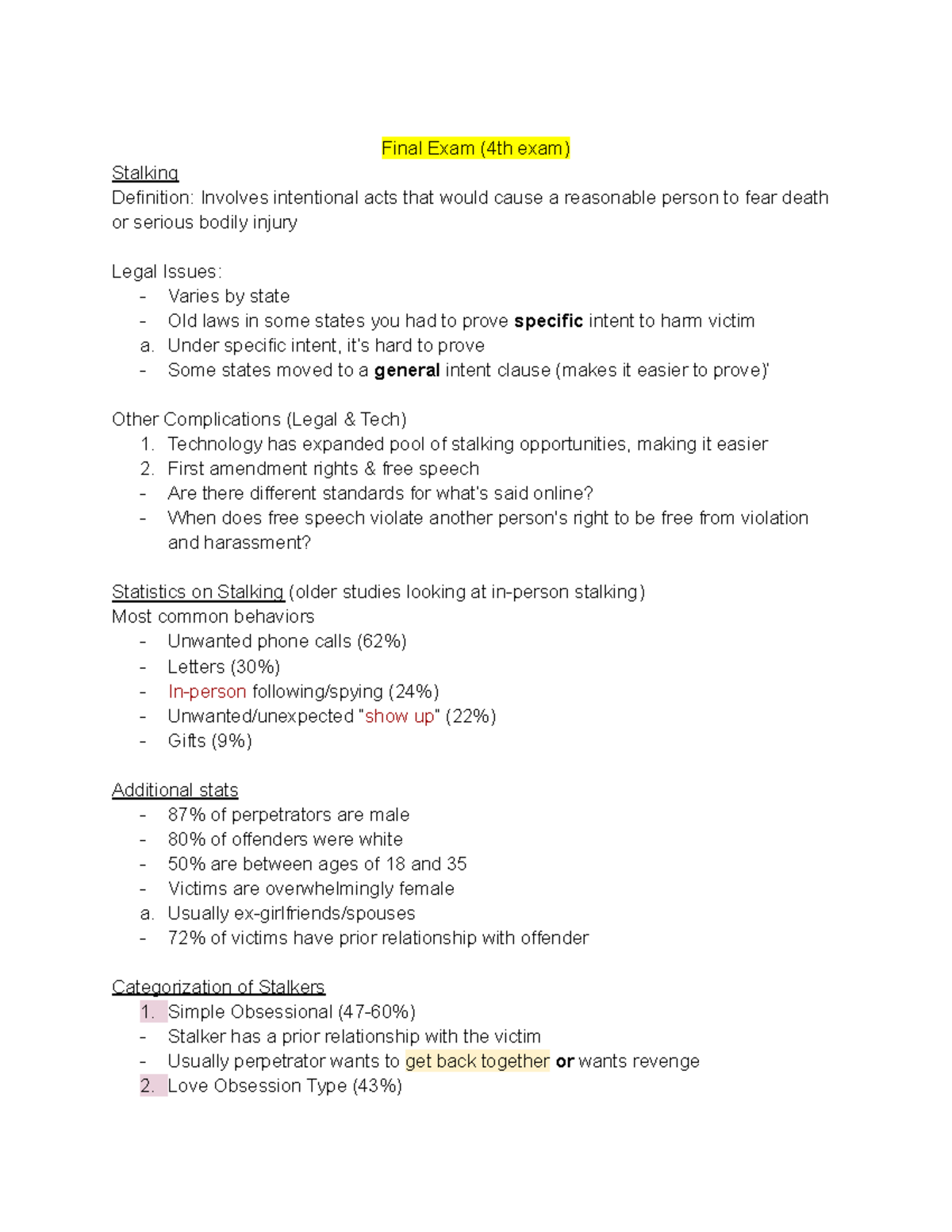 Digital Crime Exam 4 Notes - Final Exam (4th exam) Stalking Definition ...