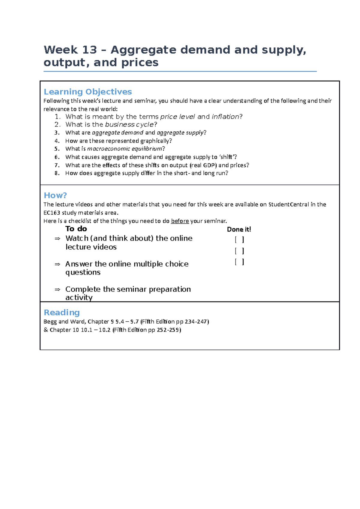 Week 13 - ADAS model SV - pre-seminar work - Week 13 – Aggregate demand ...