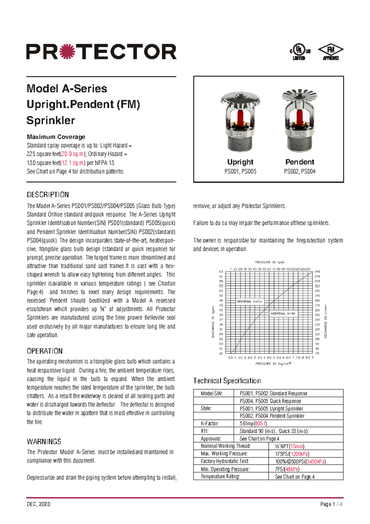 Certificado DE Splinker - Model A-Series Upright,Pendent (FM) Sprinkler ...