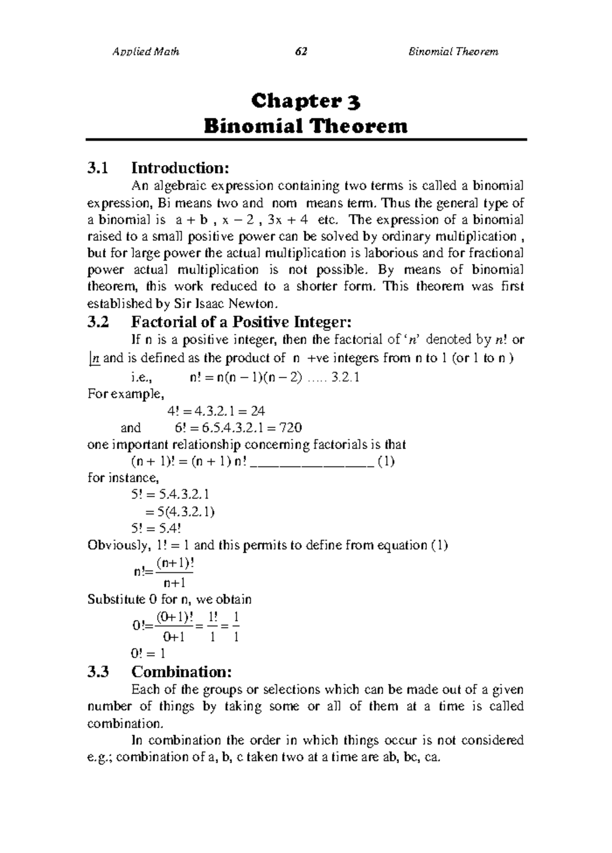 Chapter 03 Binomial - Thus the general type of a binomial is a + b , x ...