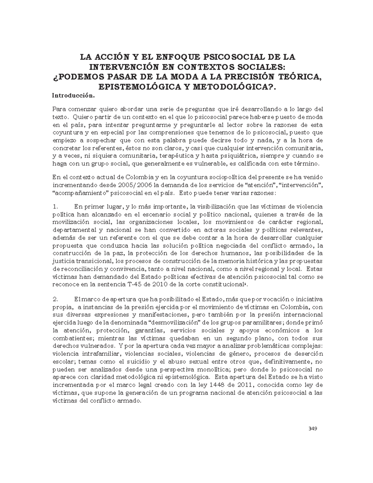 Villa, D. (2012 ) - fgtr6ukkrhdgxfawdfa - LA ACCI”N Y EL ENFOQUE PSICOSOCIAL DE LA INTERVENCI”N ...
