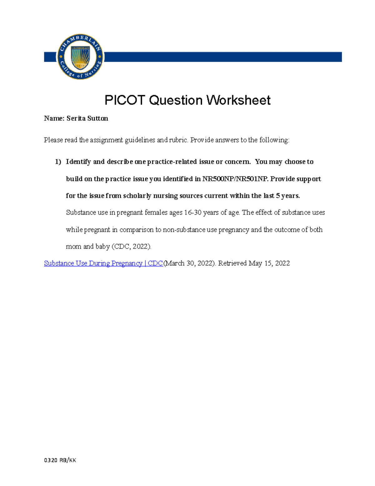 NR505NP Picot Question Worksheet 051220 - PICOT Question Worksheet Name ...