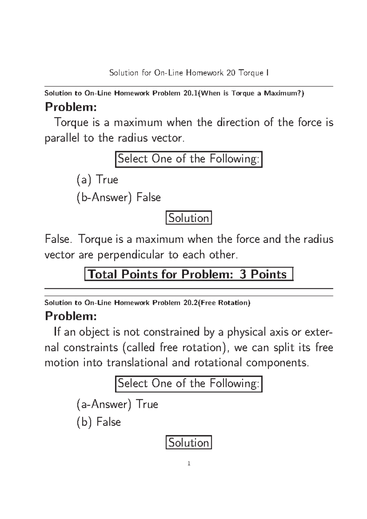 20 Torque 1 - Online HW solution 20 - Solution for Homework 20 Torque I ...