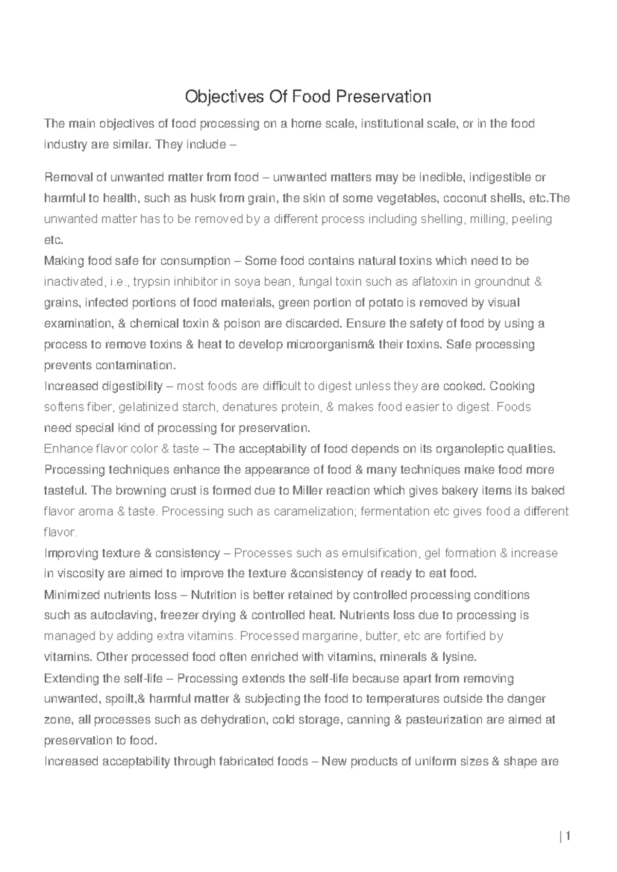 Objective of Food Processing & Preservation - | 1 Objectives Of Food ...