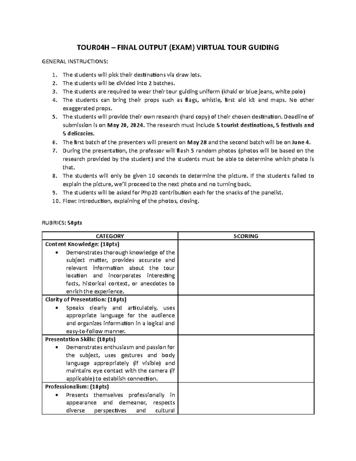 Final-EXAM - TOUR04H – FINAL OUTPUT (EXAM) VIRTUAL TOUR GUIDING GENERAL ...