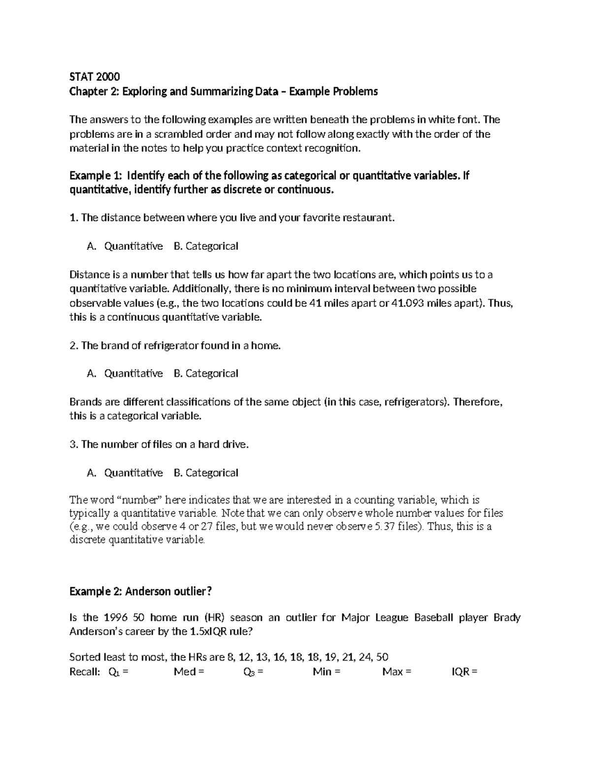 Chapter 2 Examples F22 - stat - STAT 2000 Chapter 2: Exploring and Summarizing Data – Example ...