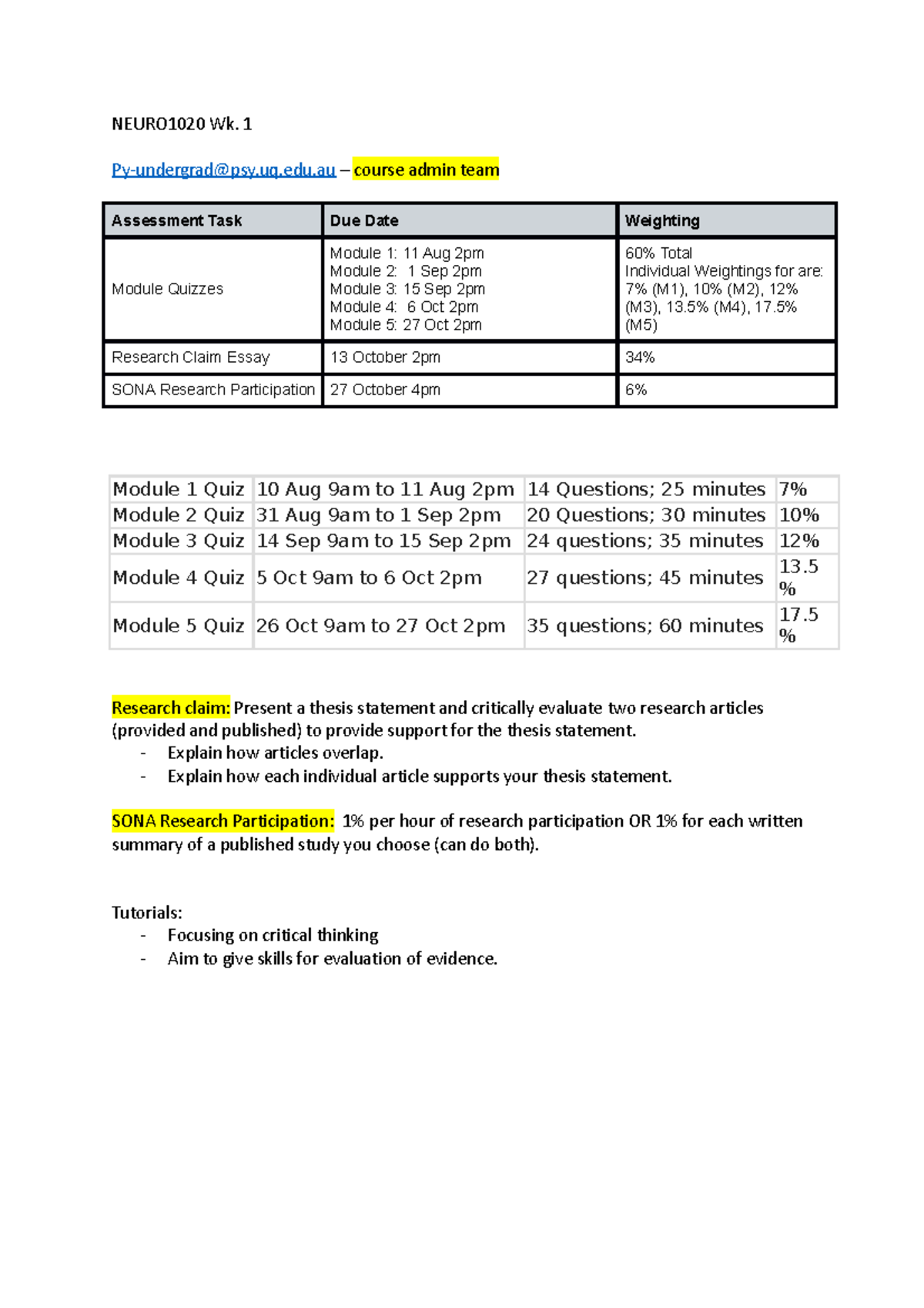 Neuro 1020 Wk 1 - Week 1 Lecture Notes. Module 1, Paradigms, the ...