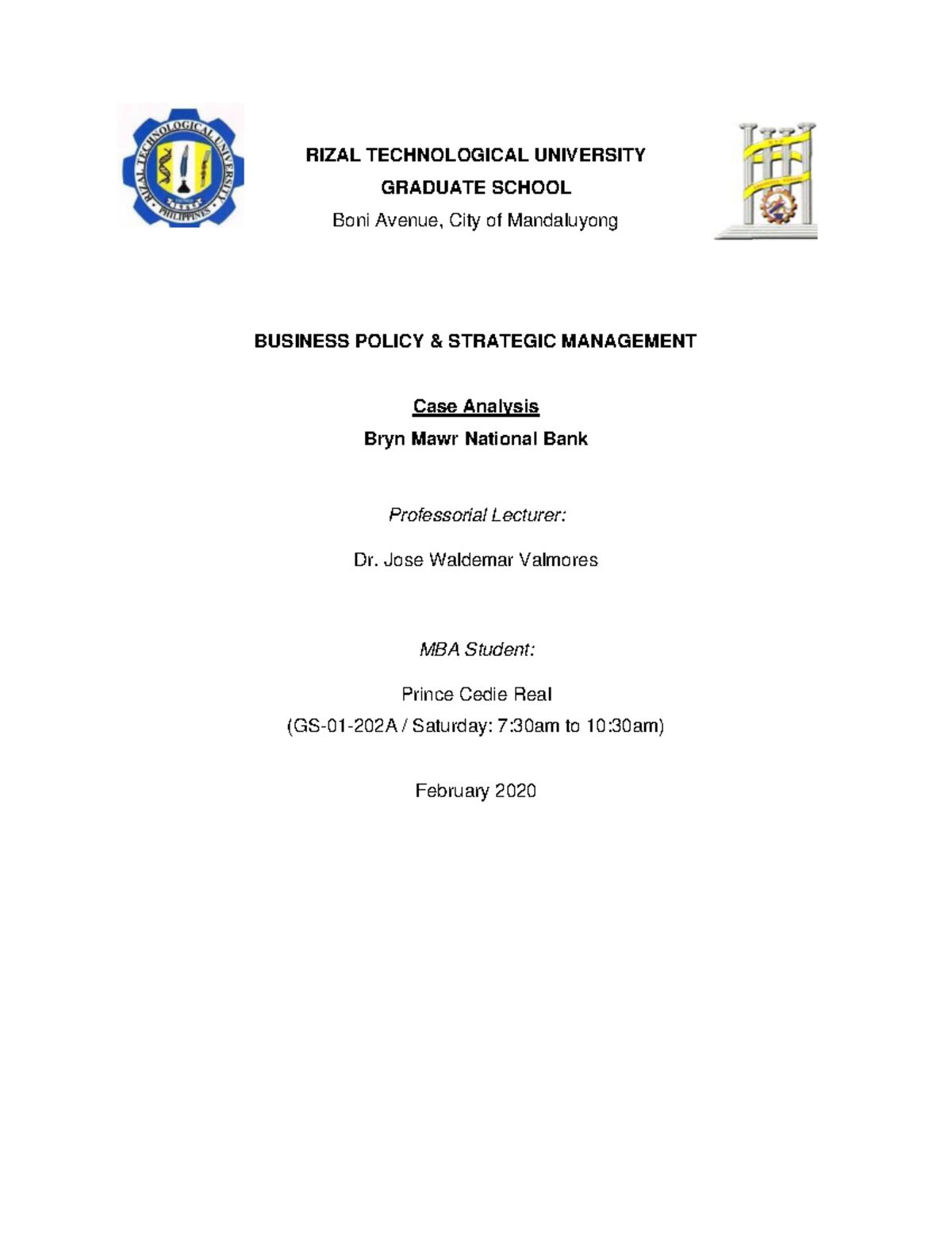 Bryn Mawr - Case Analysis of Bryn Mawr Company - RIZAL TECHNOLOGICAL ...